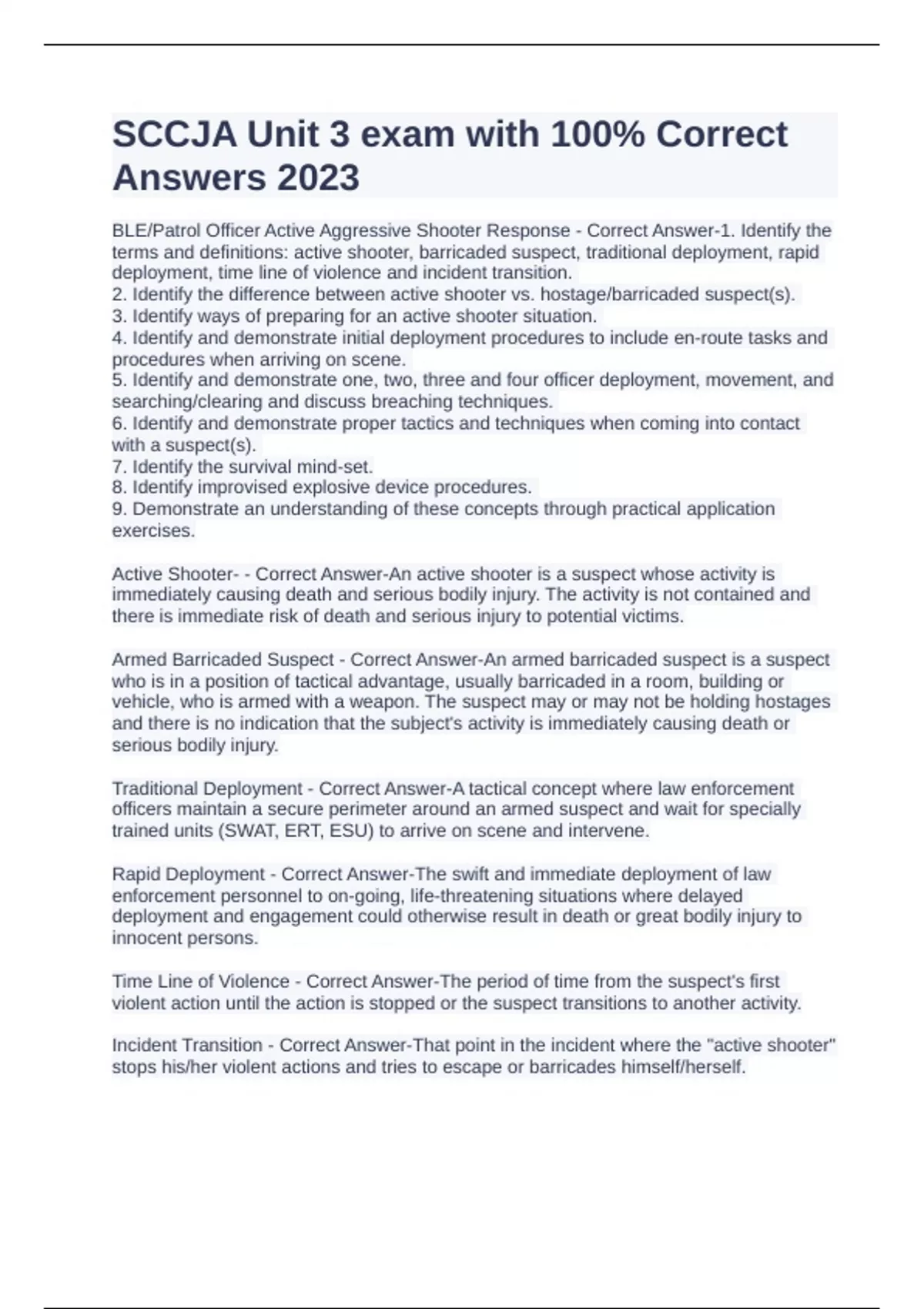 SCCJA Unit 3 exam with 100% Correct Answers 2023 - SCCJA - Stuvia US