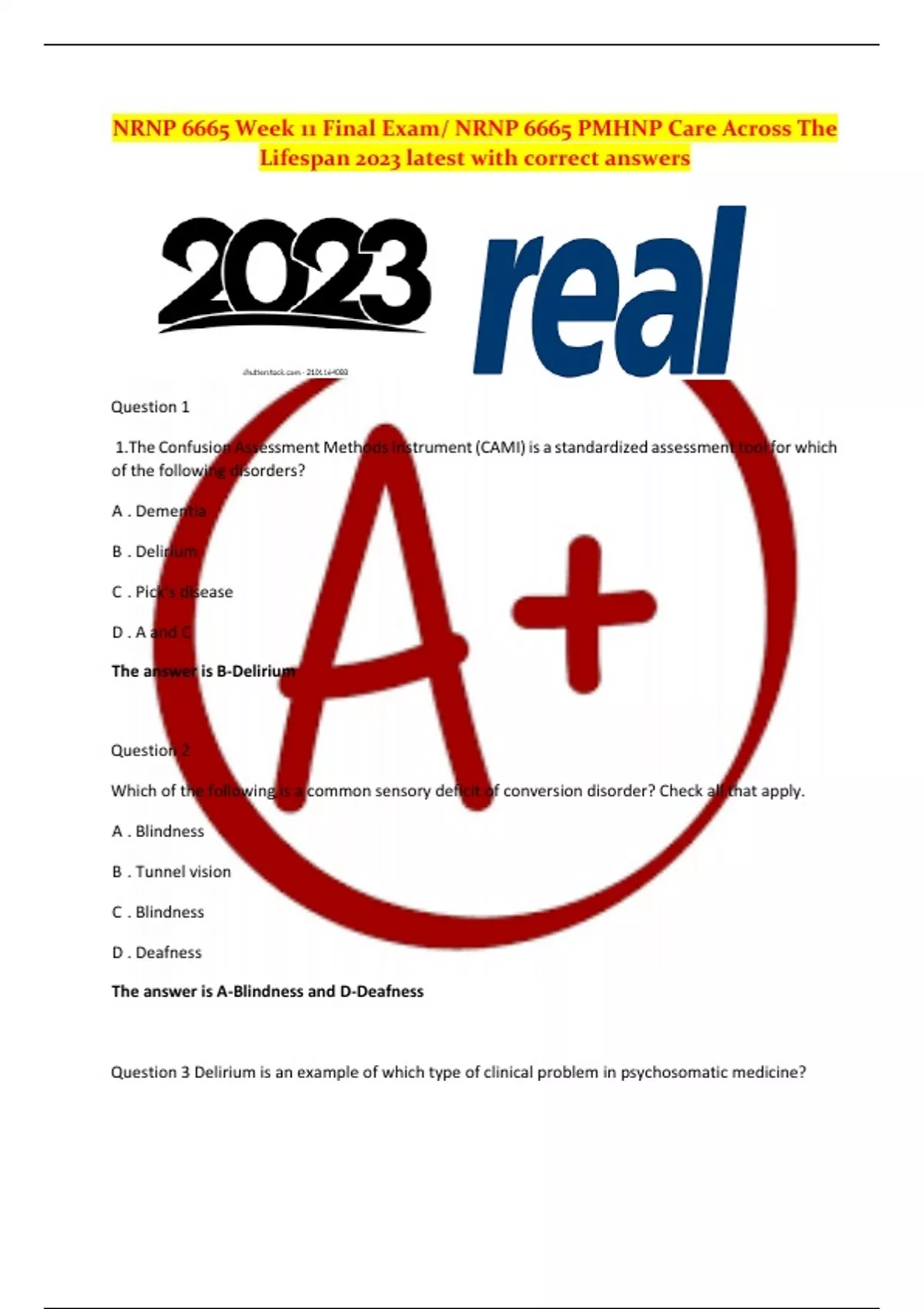 NRNP 6665 FINAL 3 EXAMs LATEST VERSIONS A, B & C , EACH VERSION ...