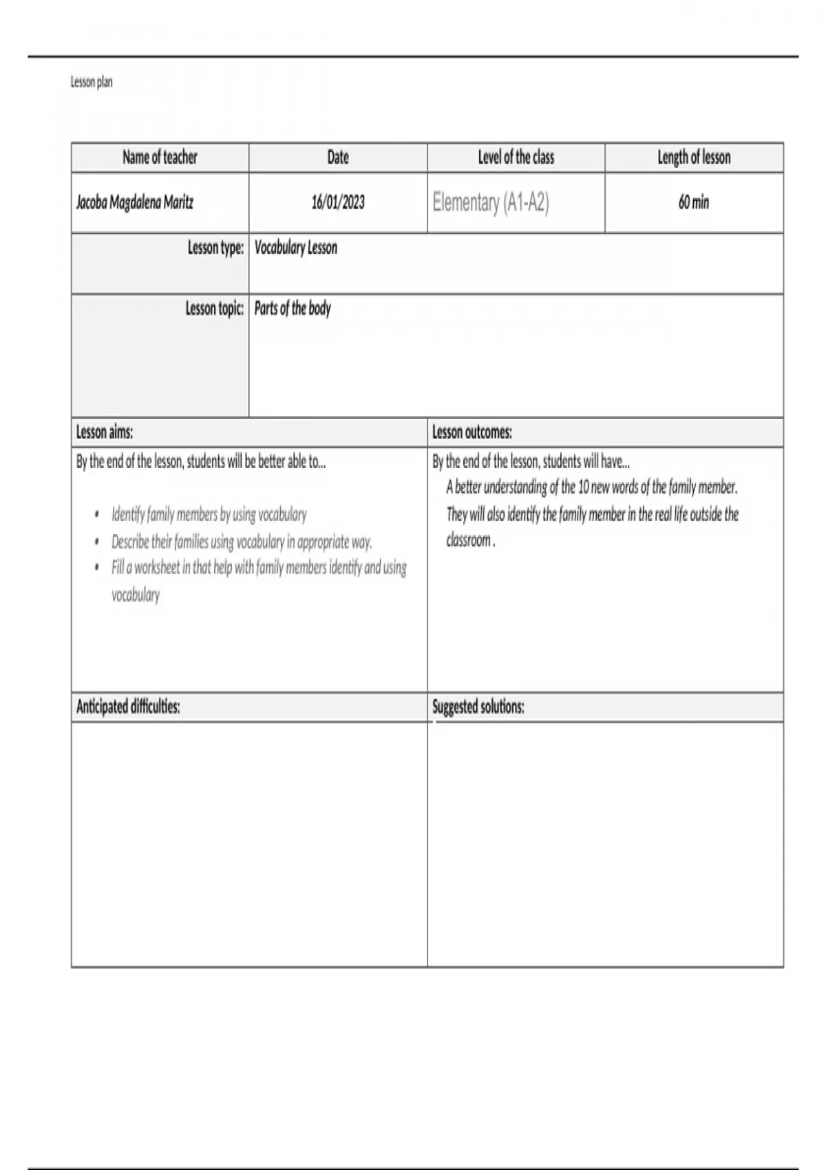 Parts of the body - I-to-i Tefl - Stuvia SA