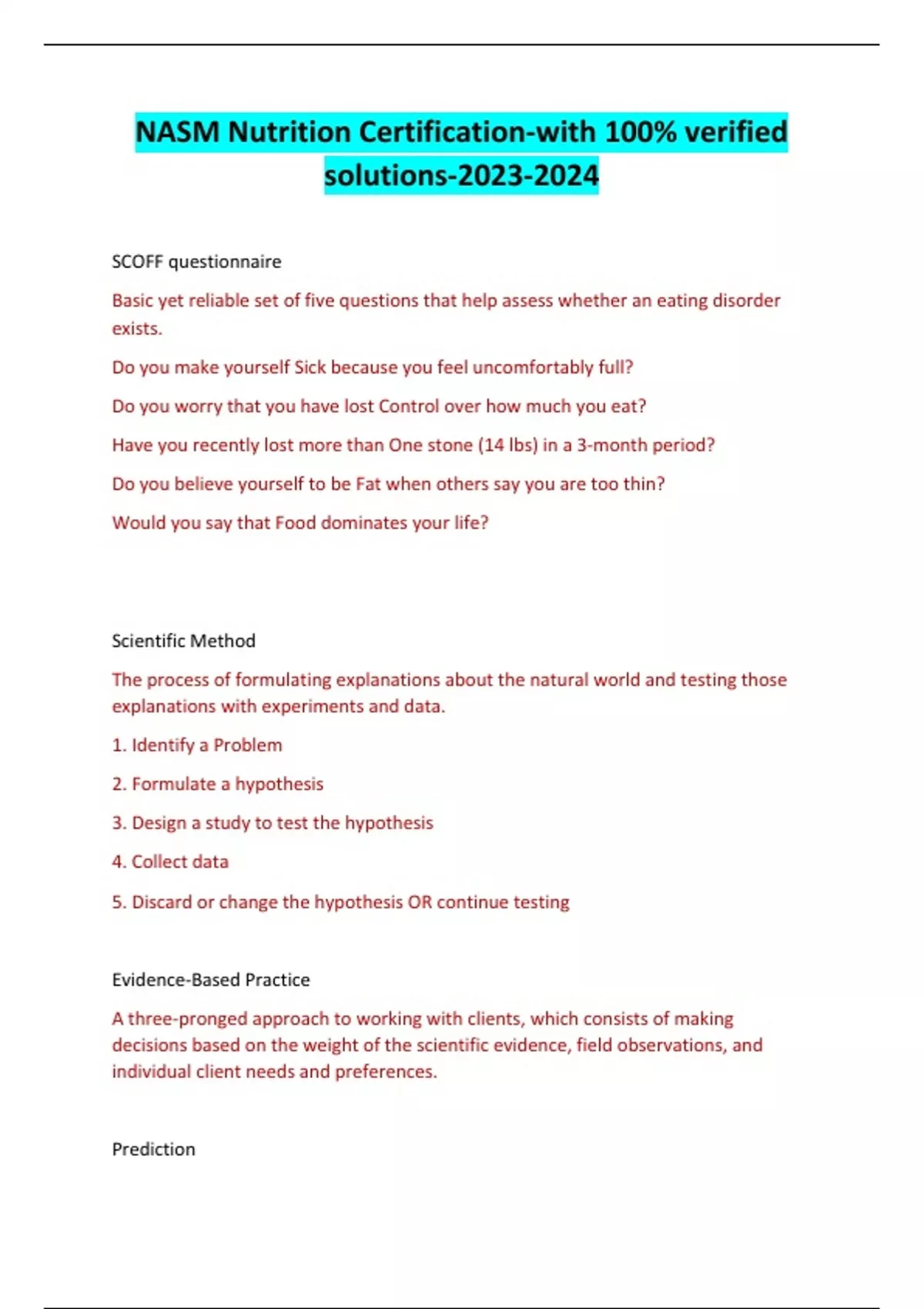 NASM Nutrition Certification-with 100% verified solutions- - NASM ...