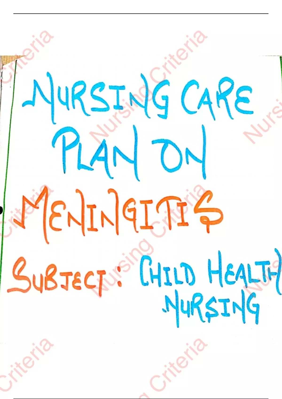 Ncp on meningitis Handwritten Notes - NURSING PROGRAM - Stuvia US