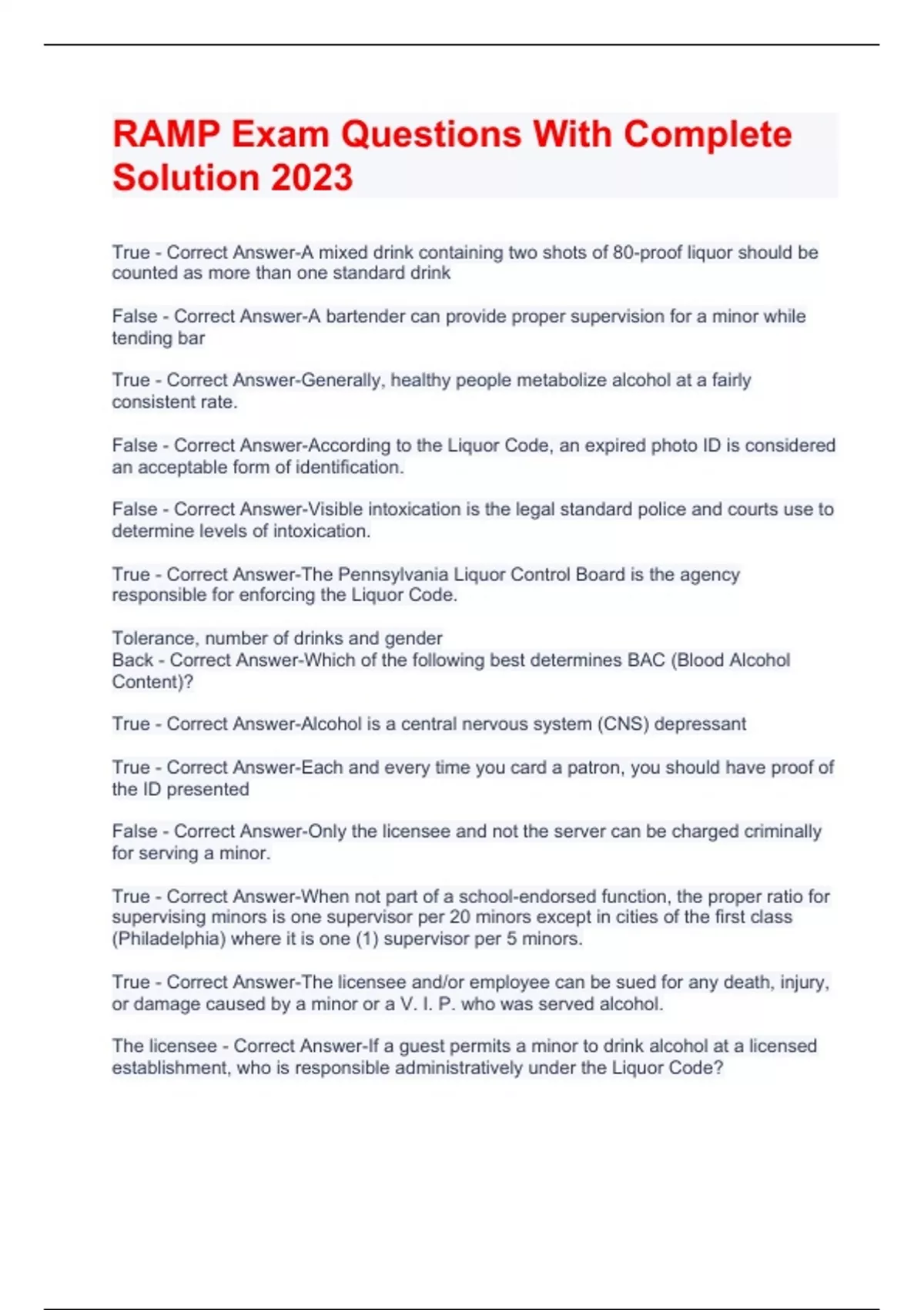 RAMP Exam Questions With Complete Solution 2023 - RAMP - Stuvia US