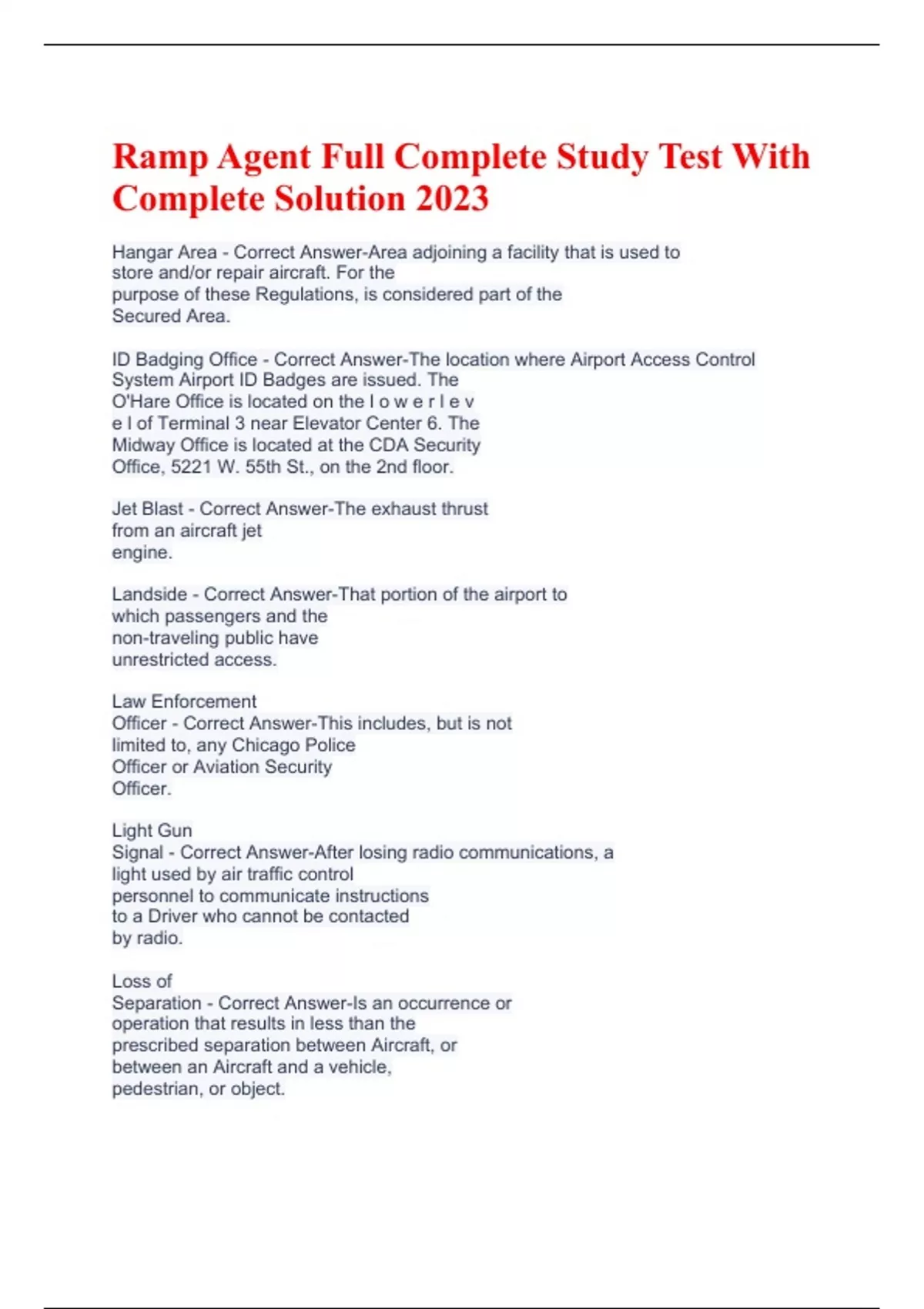 Ramp Agent Full Complete Study Test With Complete Solution 2023 - Ramp ...