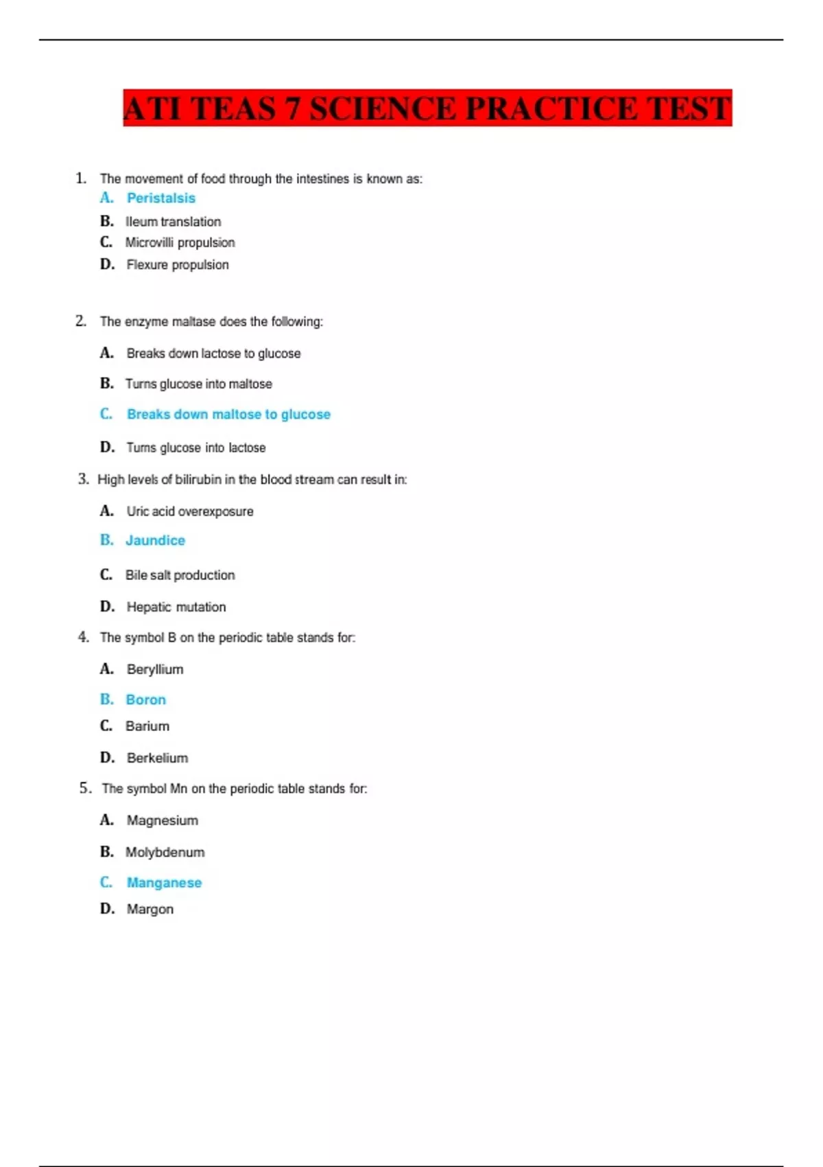 ATI TEAS 7 SCIENCE PRACTICE TEST QUESTIONS WITH ANSWERS NEW UPDATE ...