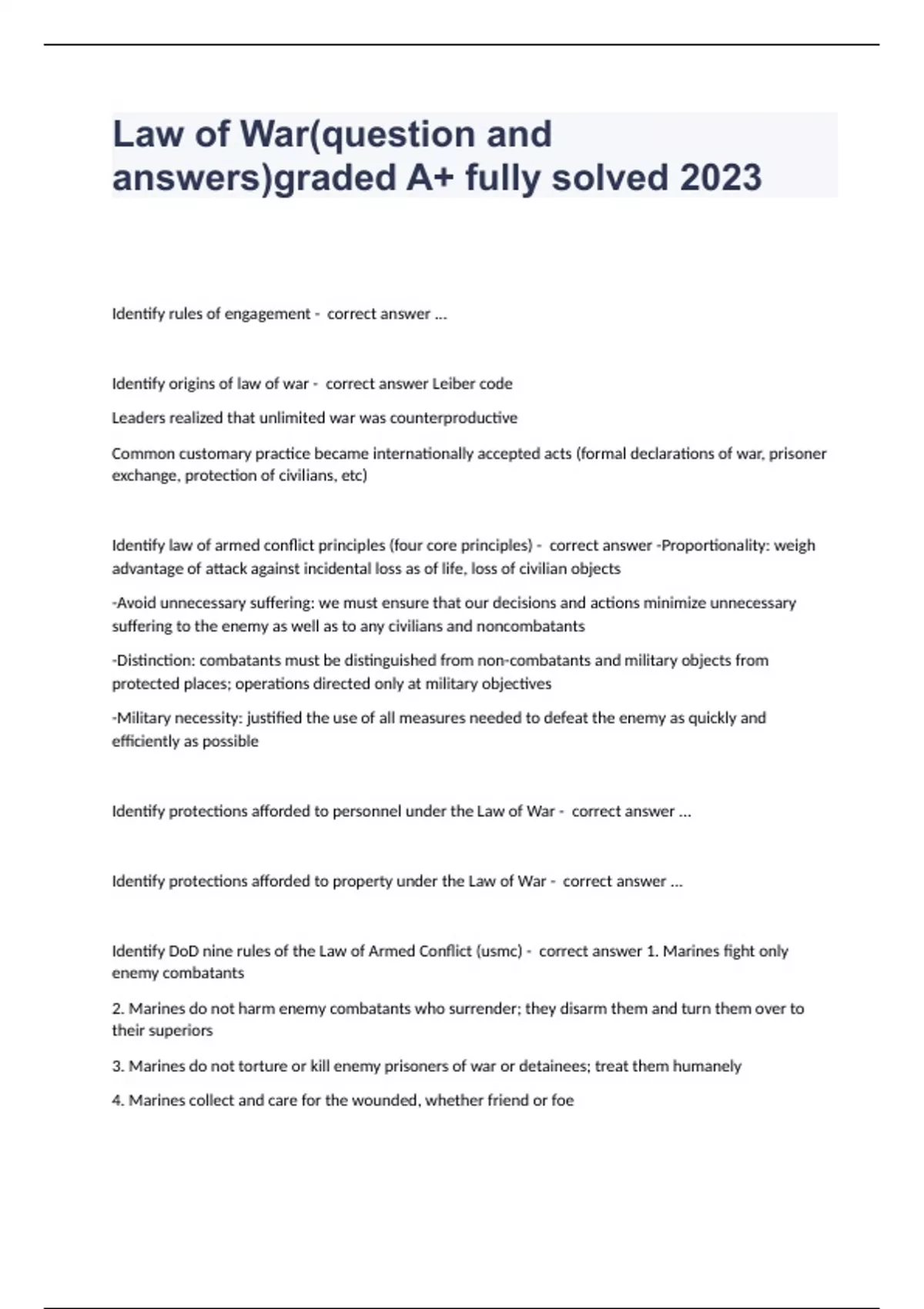 Law of War(question and answers)graded A+ fully solved 2023 - Law of ...