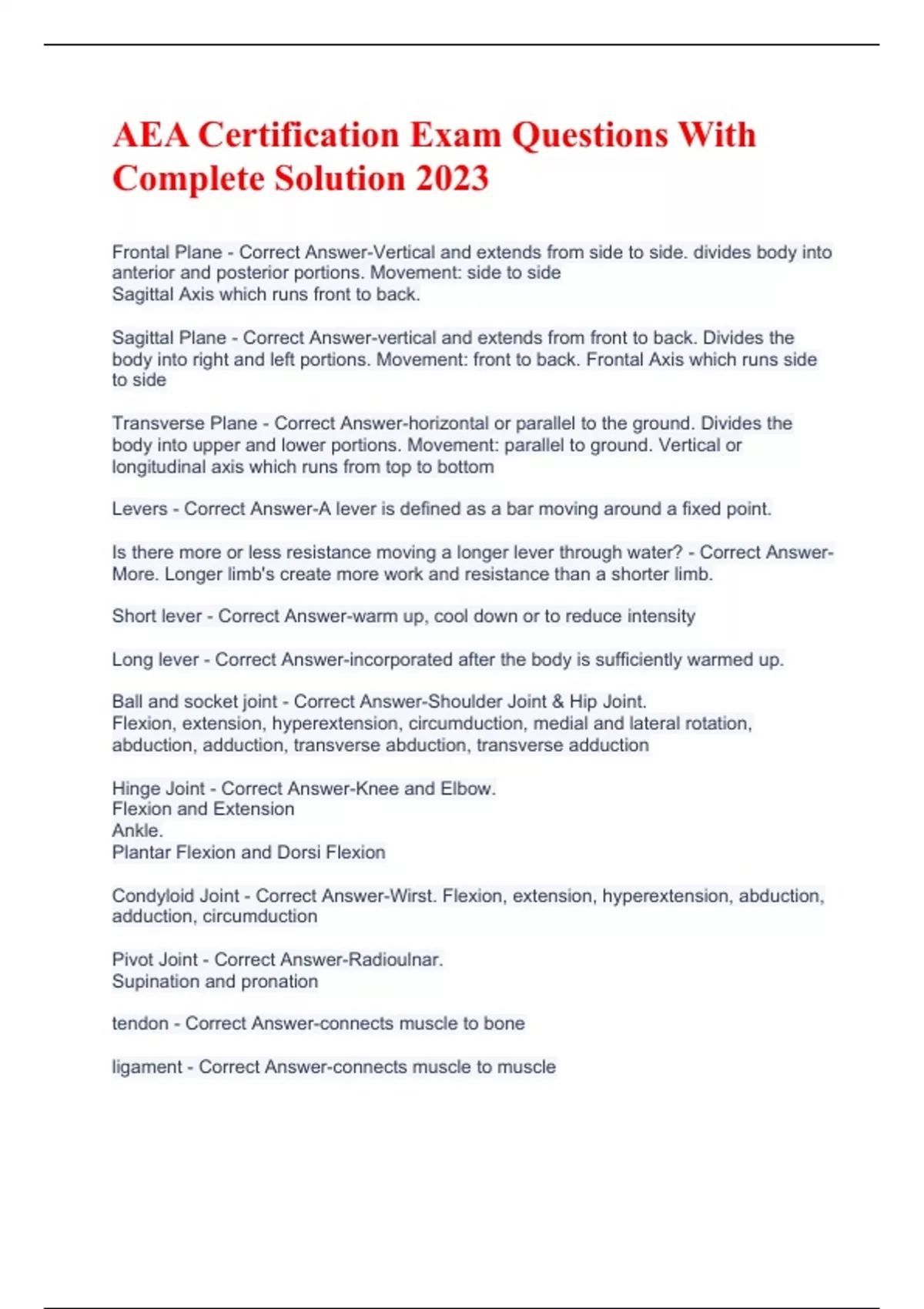 AEA Certification Exam Questions With Complete Solution 2023 - AEA - Stuvia US