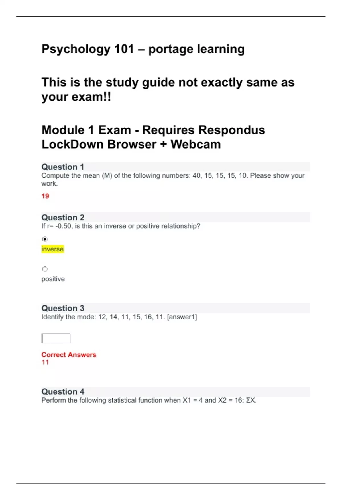 PSYC 101: General Psychology portage learning Module Exam 1 Questions ...