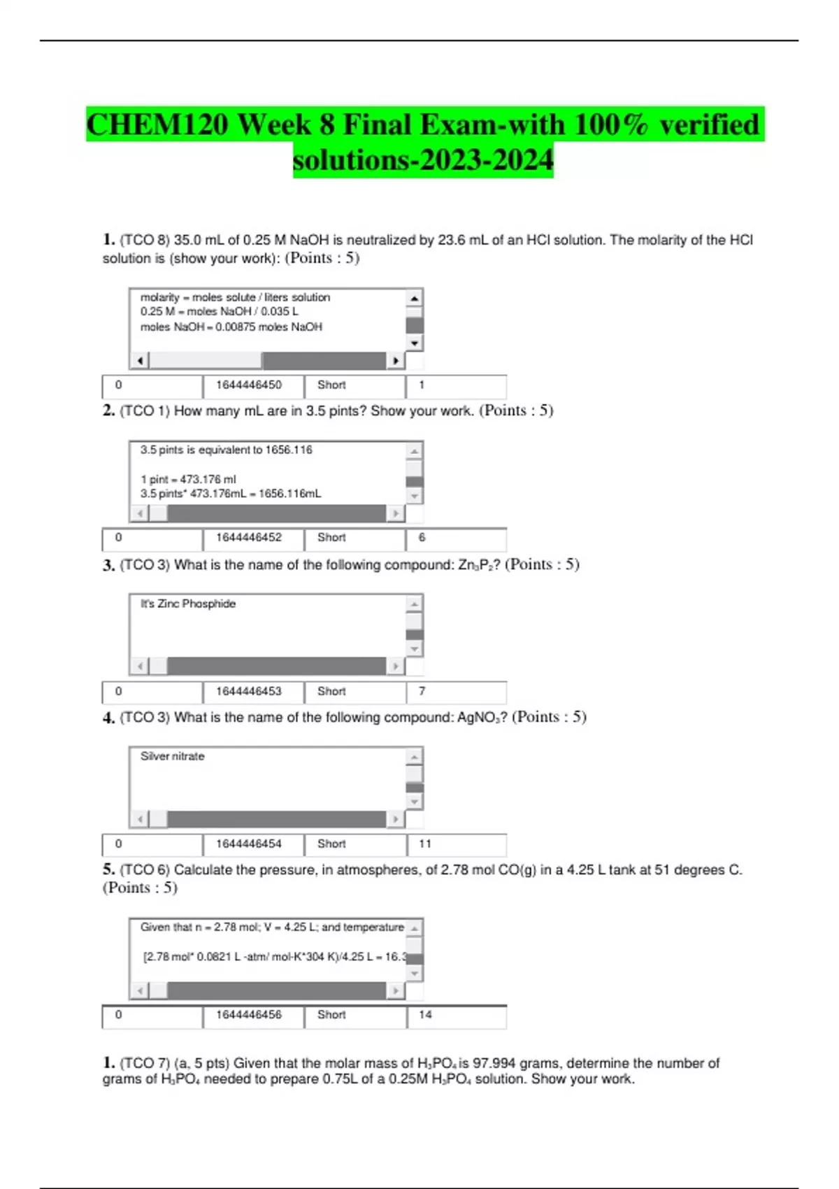 CHEM120 Week 8 Final Exam-with 100% verified solutions- - CHEM120 (CHEM120) - Stuvia US
