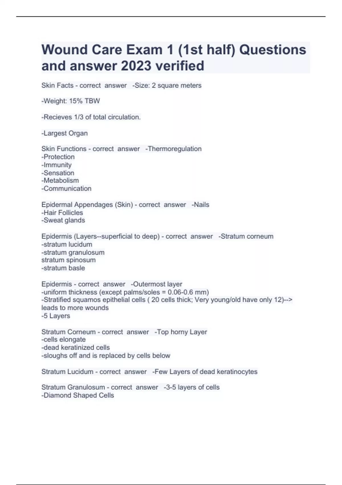 Wound Care Exam 1 (1st half) Questions and answer 2023 verified - Wound ...