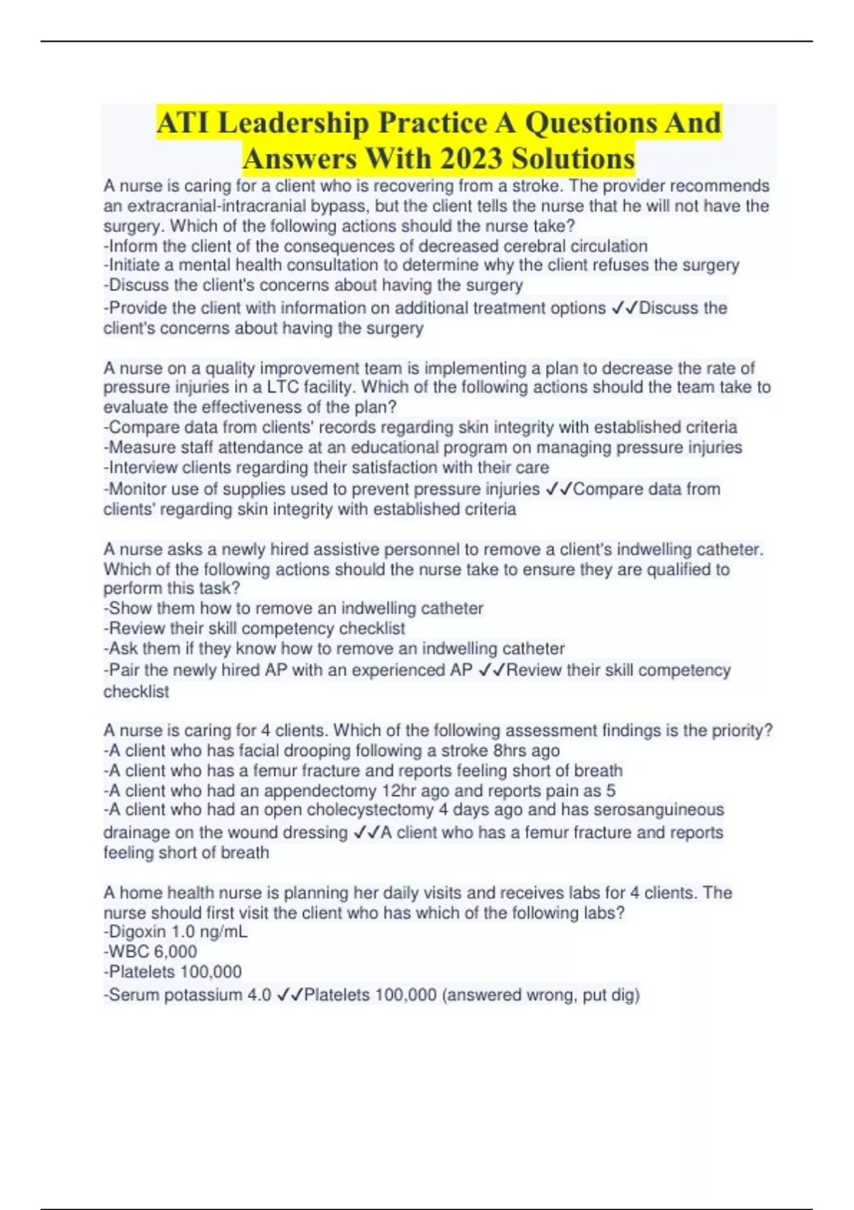 ATI Leadership Practice A Questions And Answers With 2023 Solutions ...