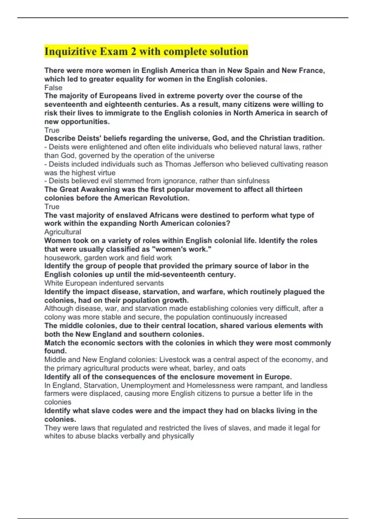 Inquizitive Exam 2 with complete solution - Inquisitive - Stuvia US