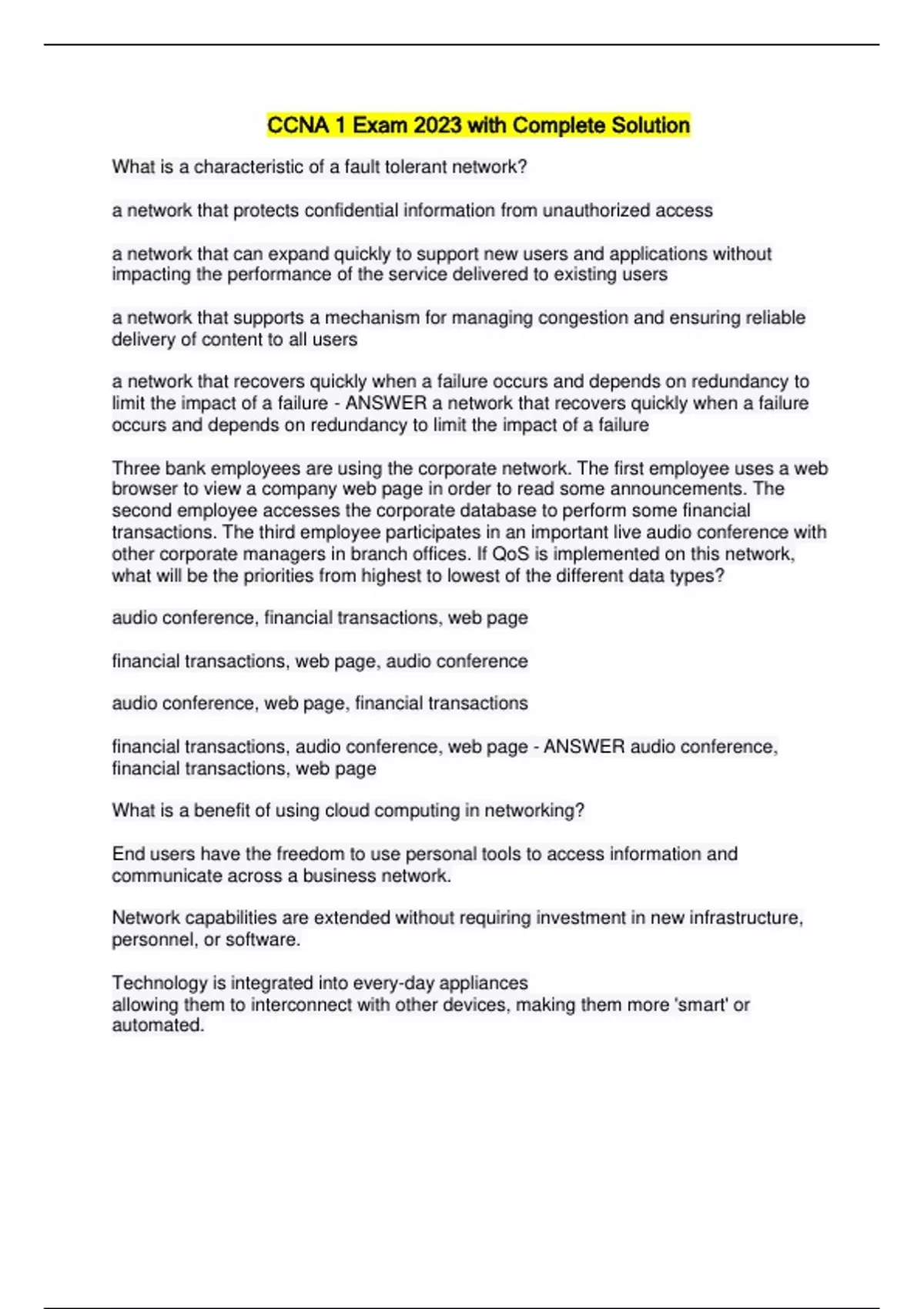 CCNA 1 Exam 2023 with Complete Solution - CCNA 1 - Stuvia US