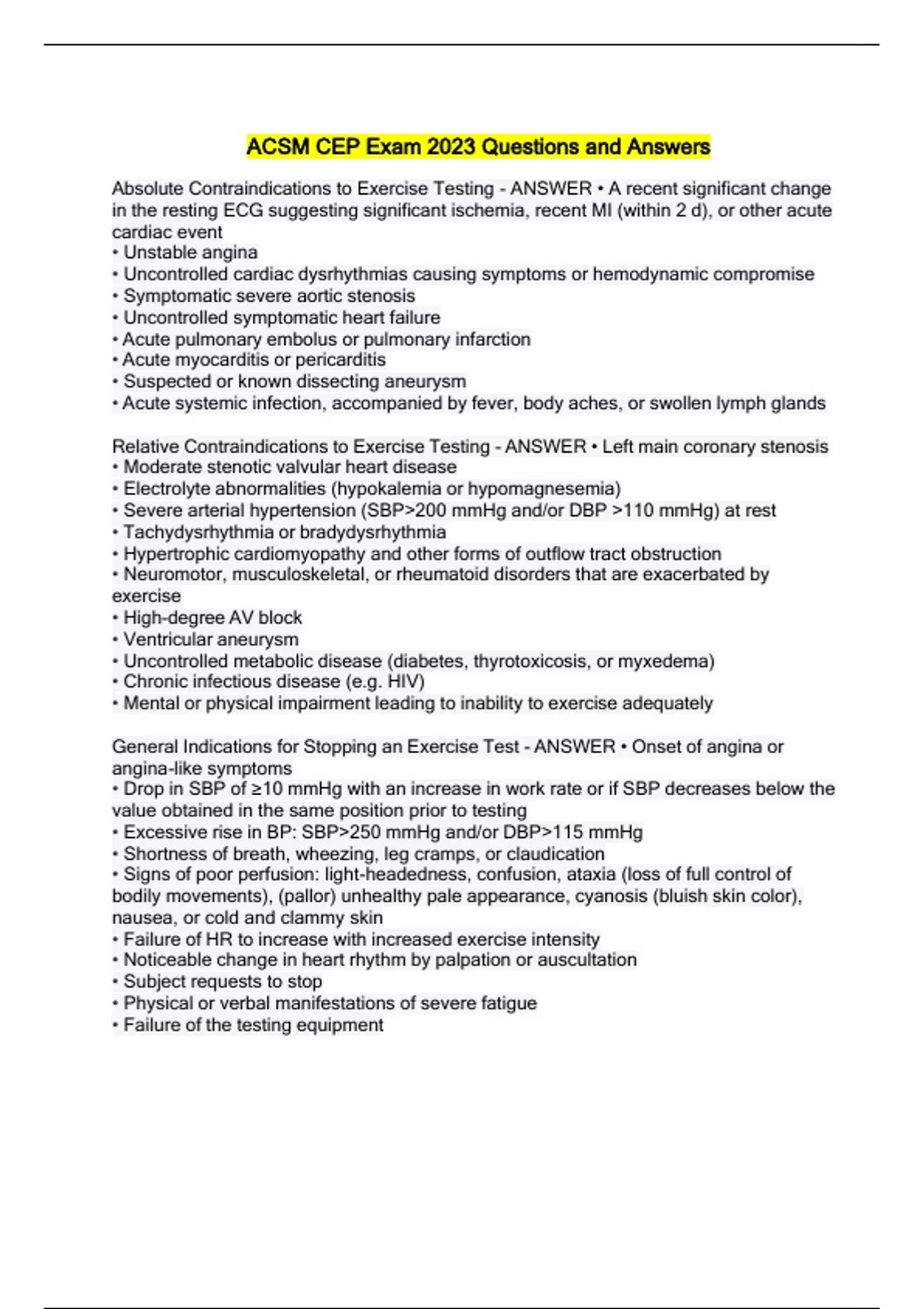 ACSM CEP Exam 2023 Questions and Answers - ACSM CEP - Stuvia US