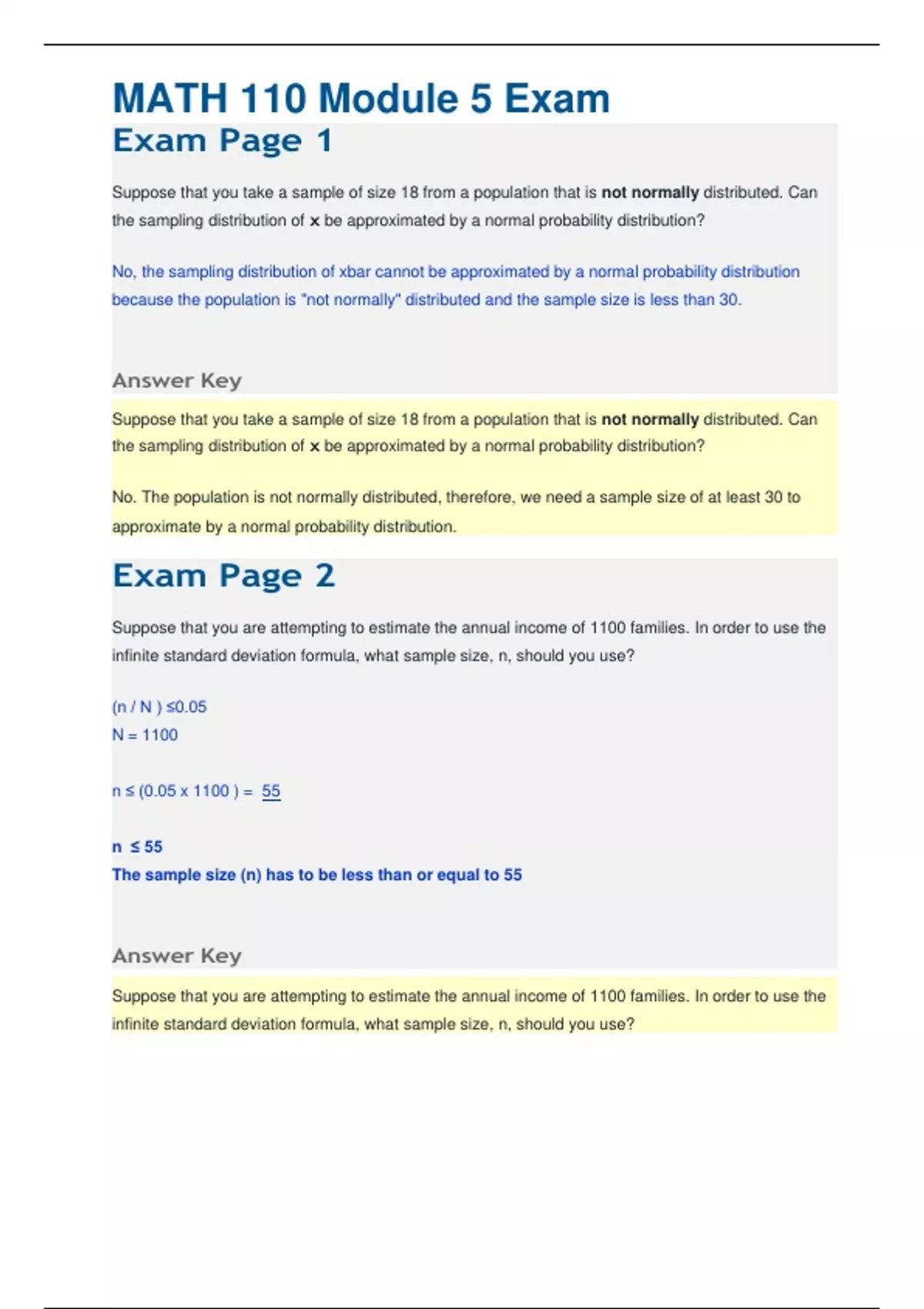 MATH 110 Module 5 Exam (Latest-2023) / MATH110 Module 5 Exam/ MATH 110 ...