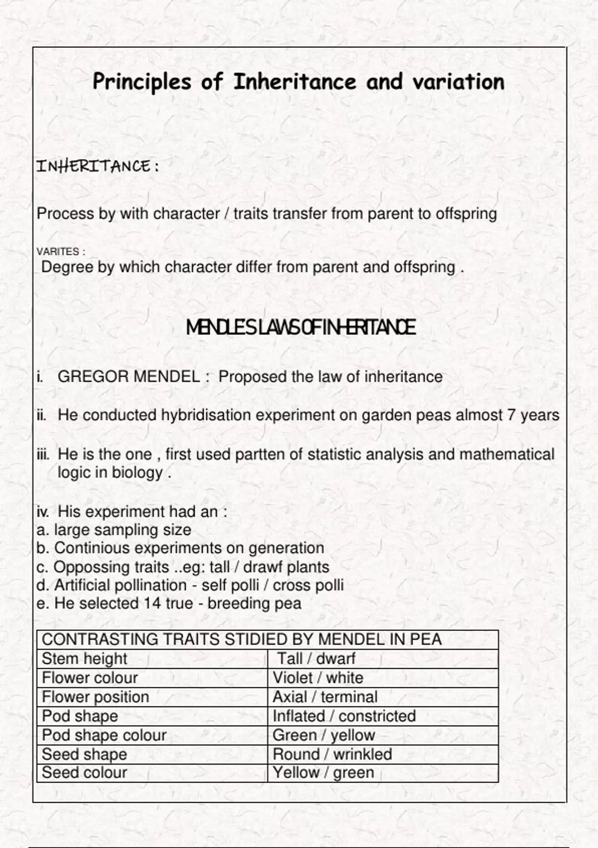 principle of inheritance and variation - Biology - Stuvia US