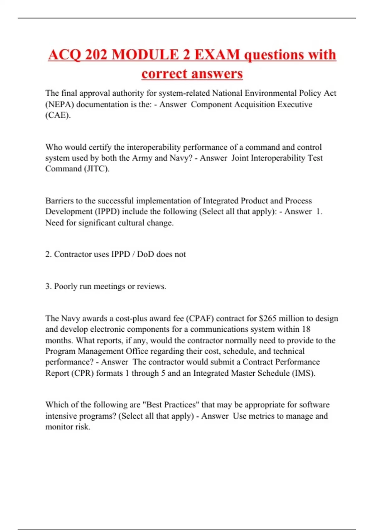 ACQ 202 MODULE 2 EXAM questions with correct answers - ACQ 202 - Stuvia US