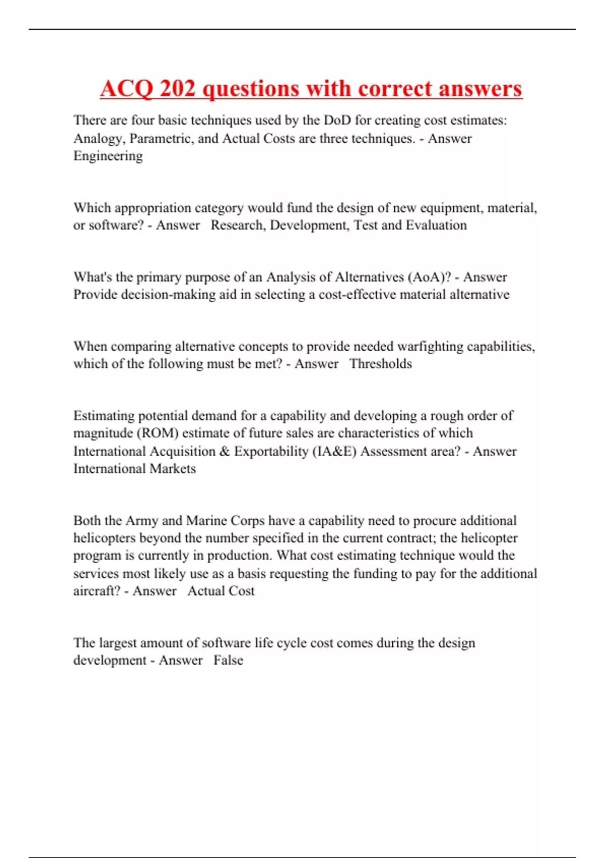 ACQ 202 questions with correct answers - ACQ - Stuvia US