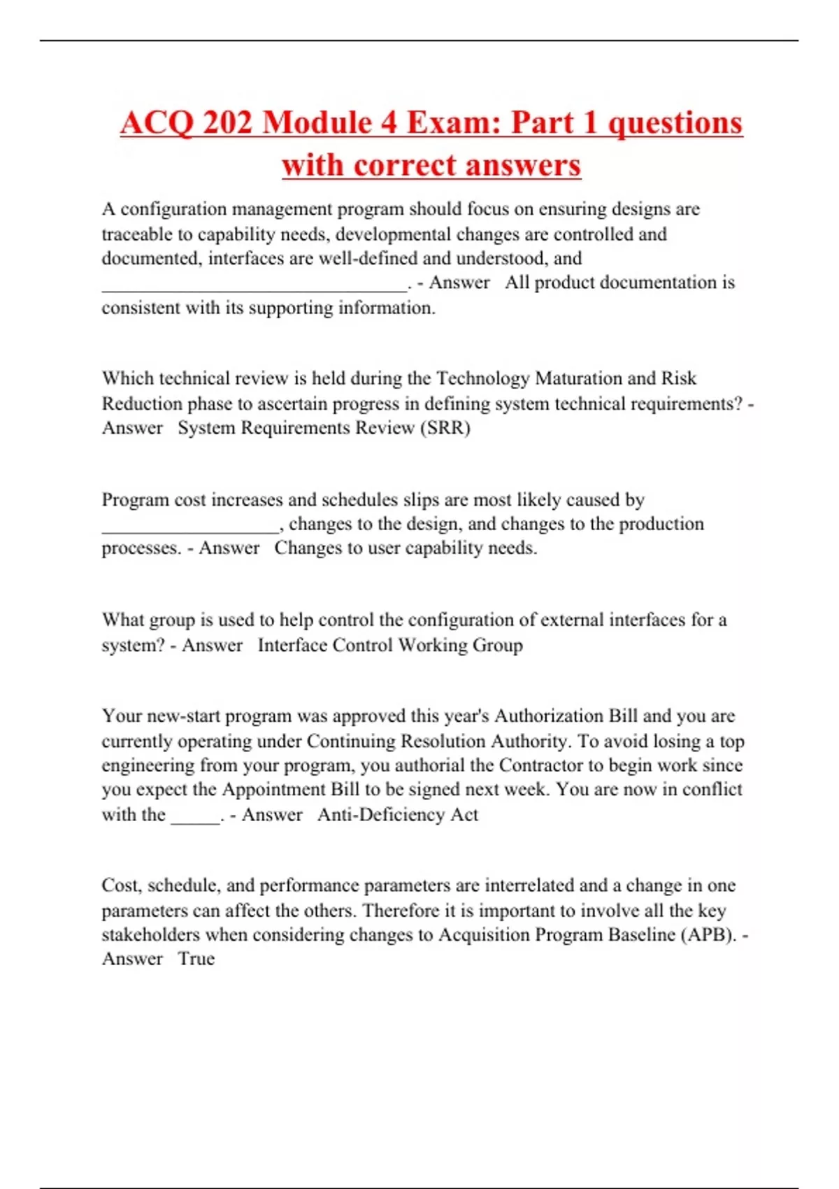 ACQ 202 Module 4 Exam: Part 1 questions with correct answers - ACQ 202 - Stuvia US