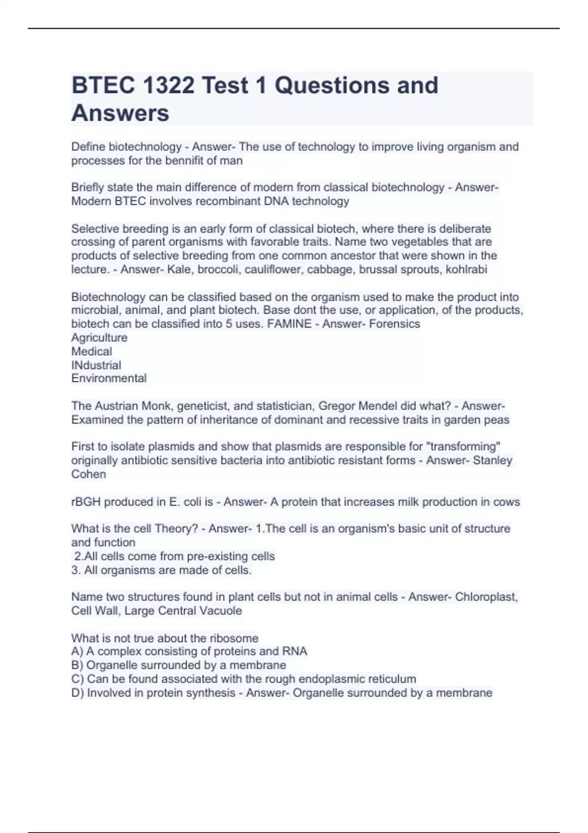 BTEC 1322 Test 1 Questions and Answers - BTEC - Stuvia US