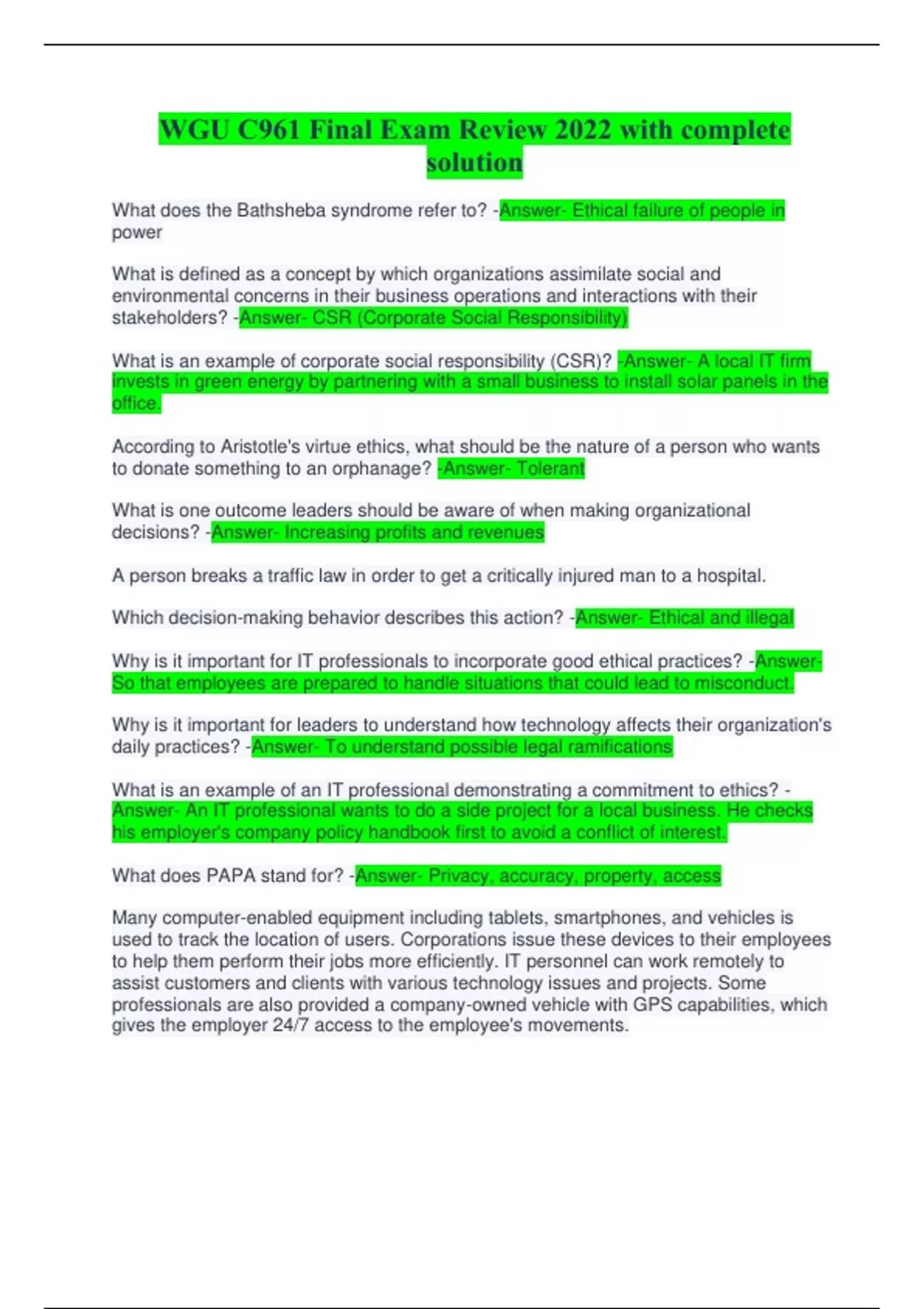 WGU C961 Final Exam Review 2022 with complete solution - WGU C961 ...