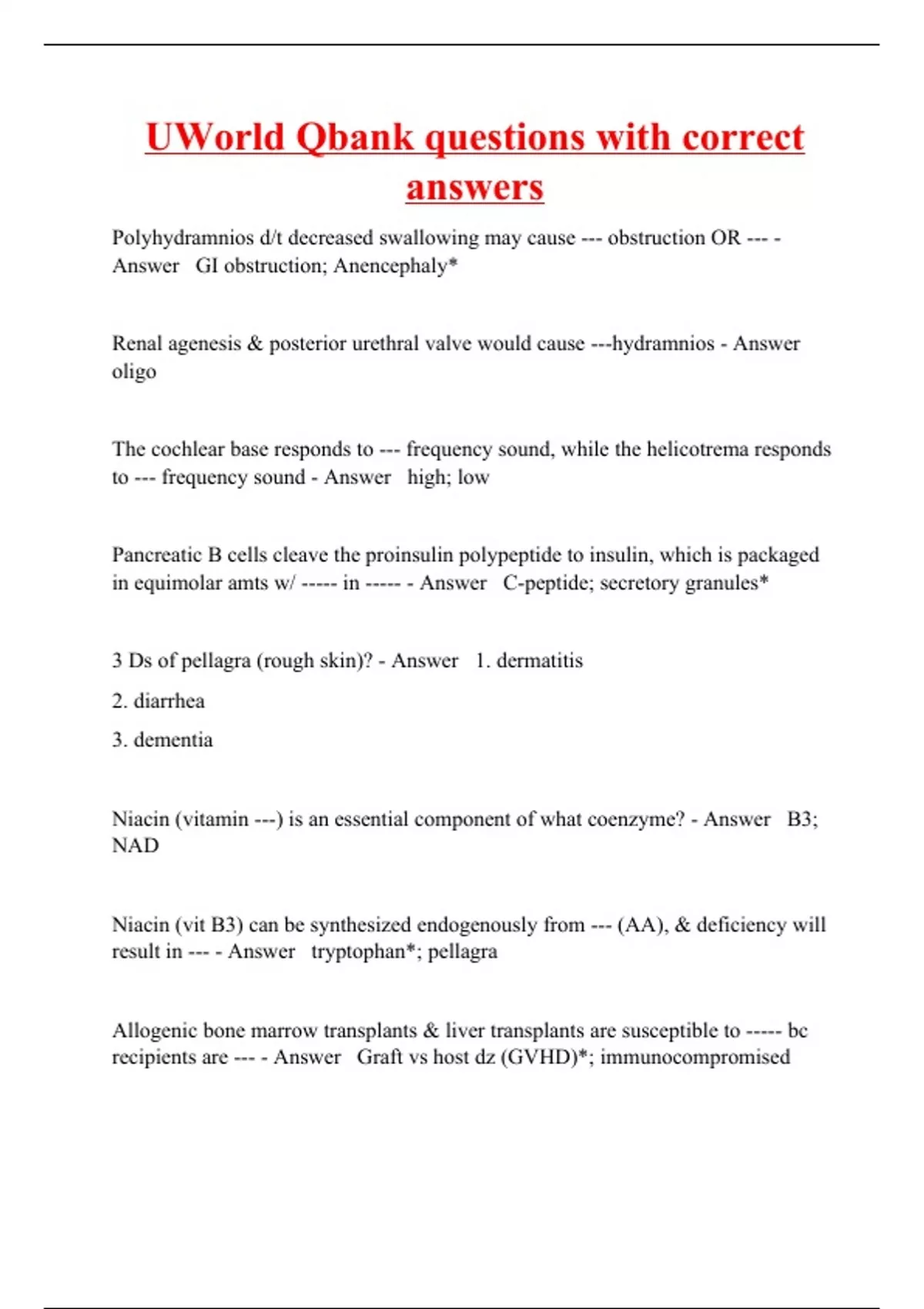 UWorld Qbank questions with correct answers - UWorld - Stuvia US