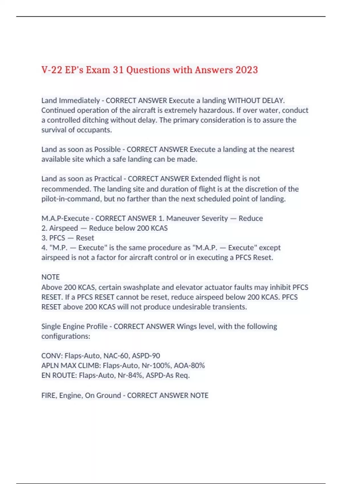 V-22 EP's Exam 31 Questions with Answers 2023,100% CORRECT - V-22 EP\'s ...