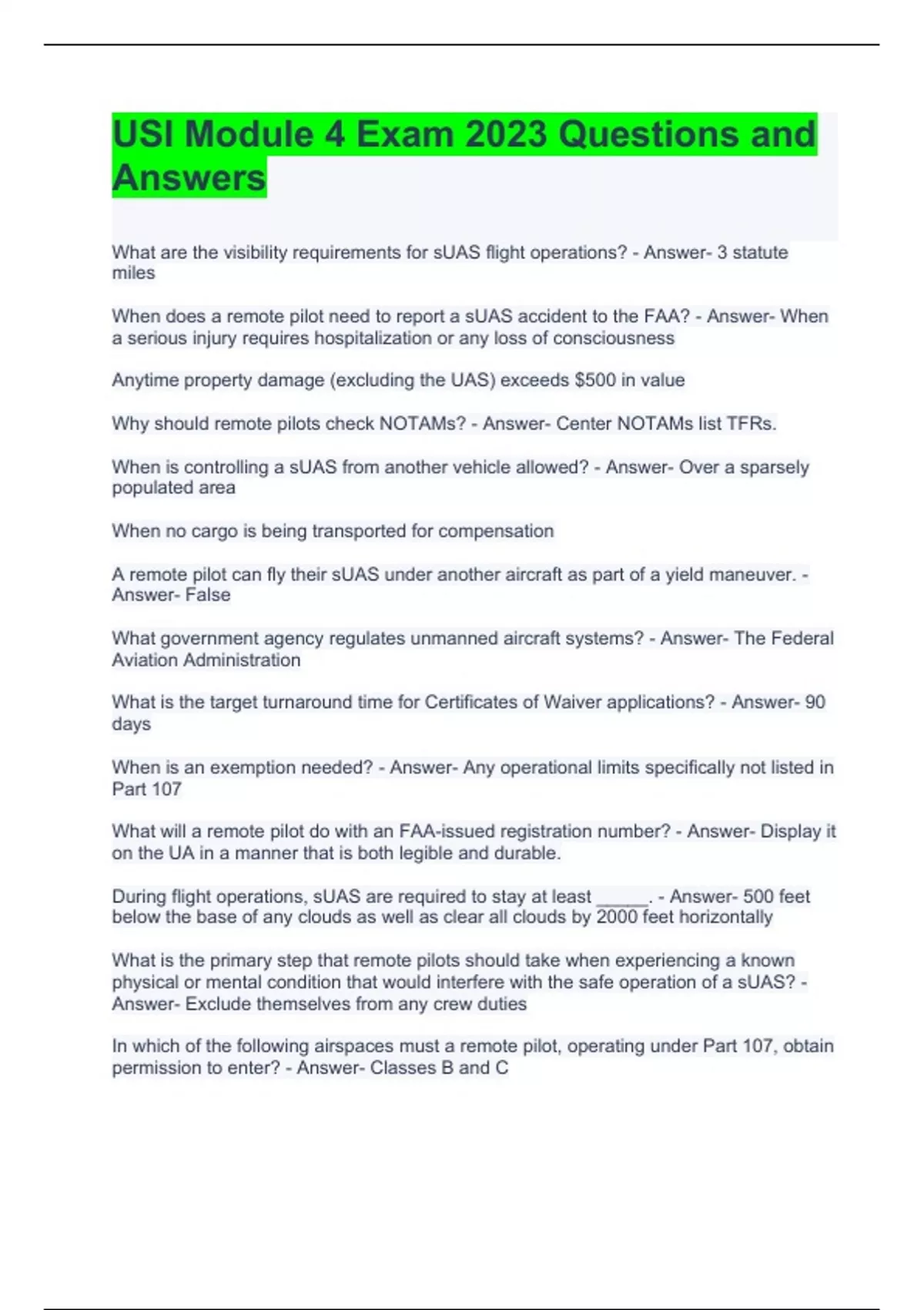 USI Module 4 Exam 2023 Questions and Answers - USI - Stuvia US