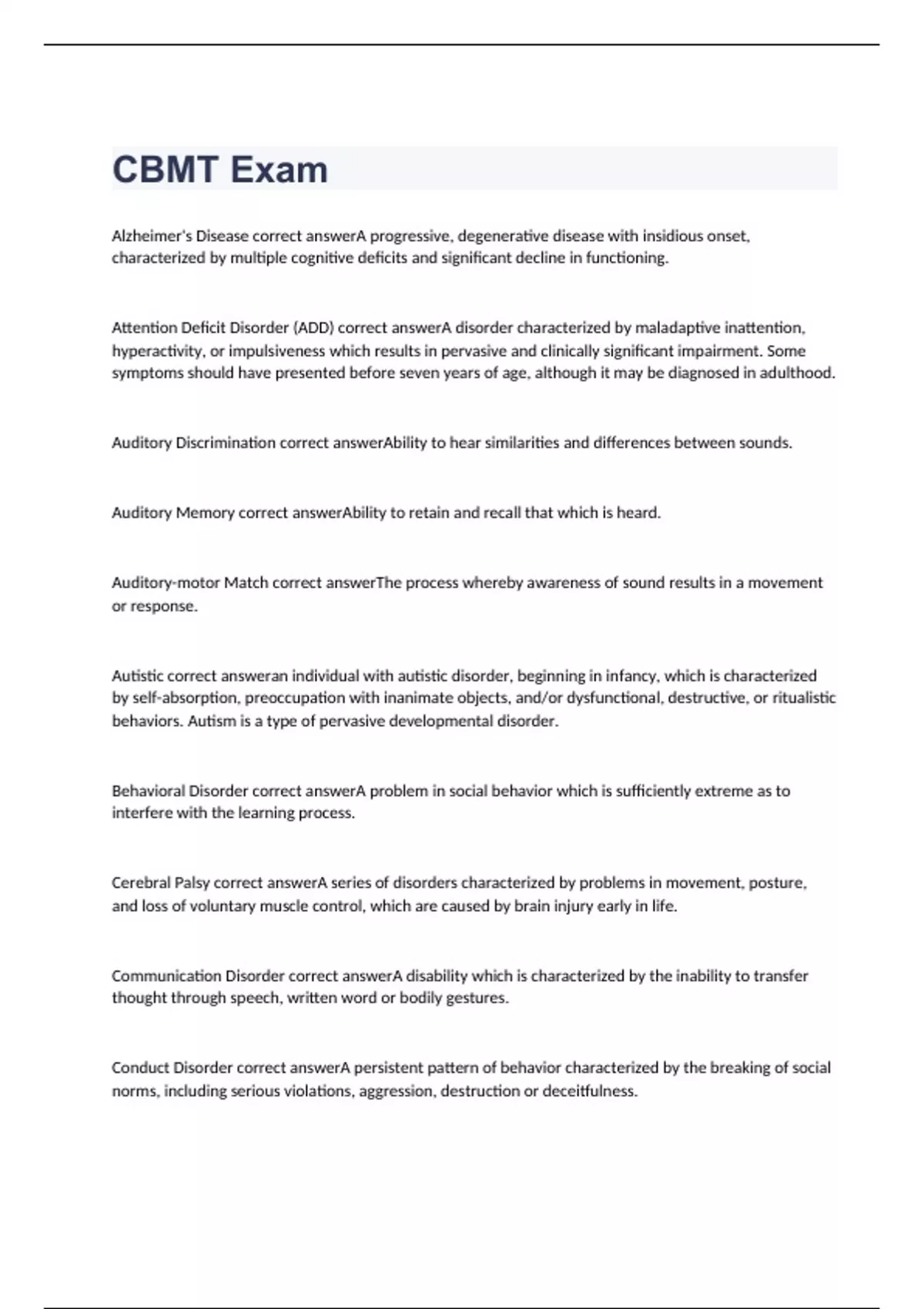 CBMT Exam 2023 with 100% correct answers - CBMT - Stuvia US