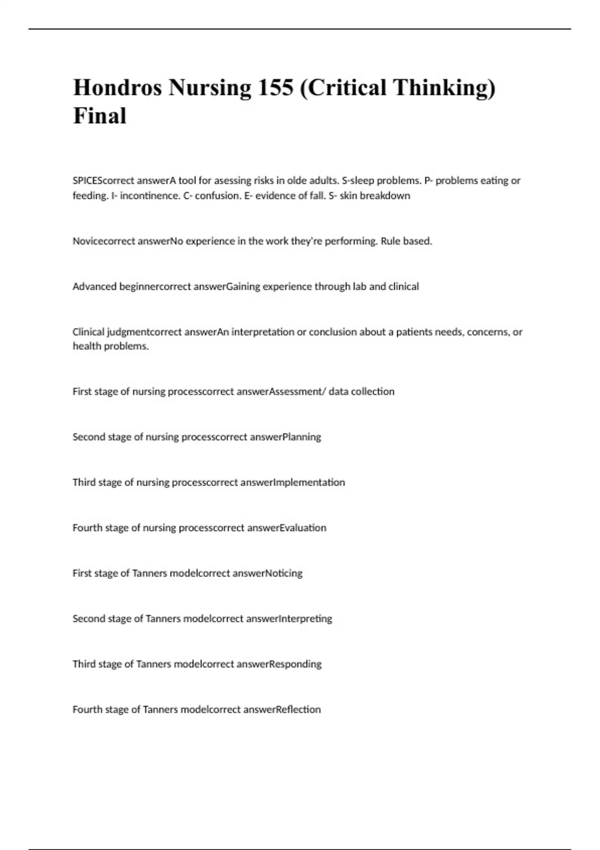 Hondros Nursing 155 Final exam 2023 with correct answers - Hondros ...