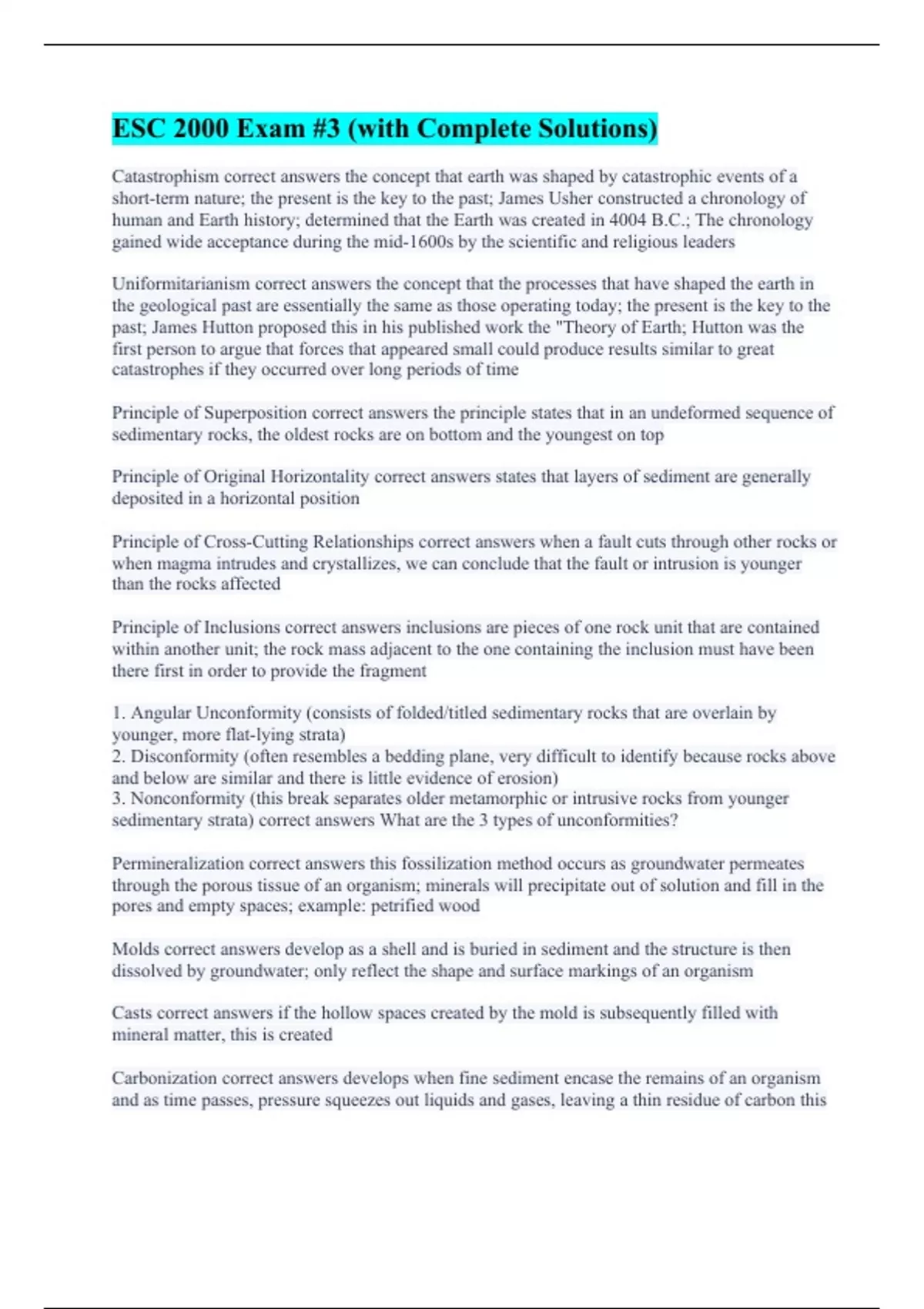 ESC 2000 Exam #3 (with Complete Solutions) - ESC 2000 - Stuvia US