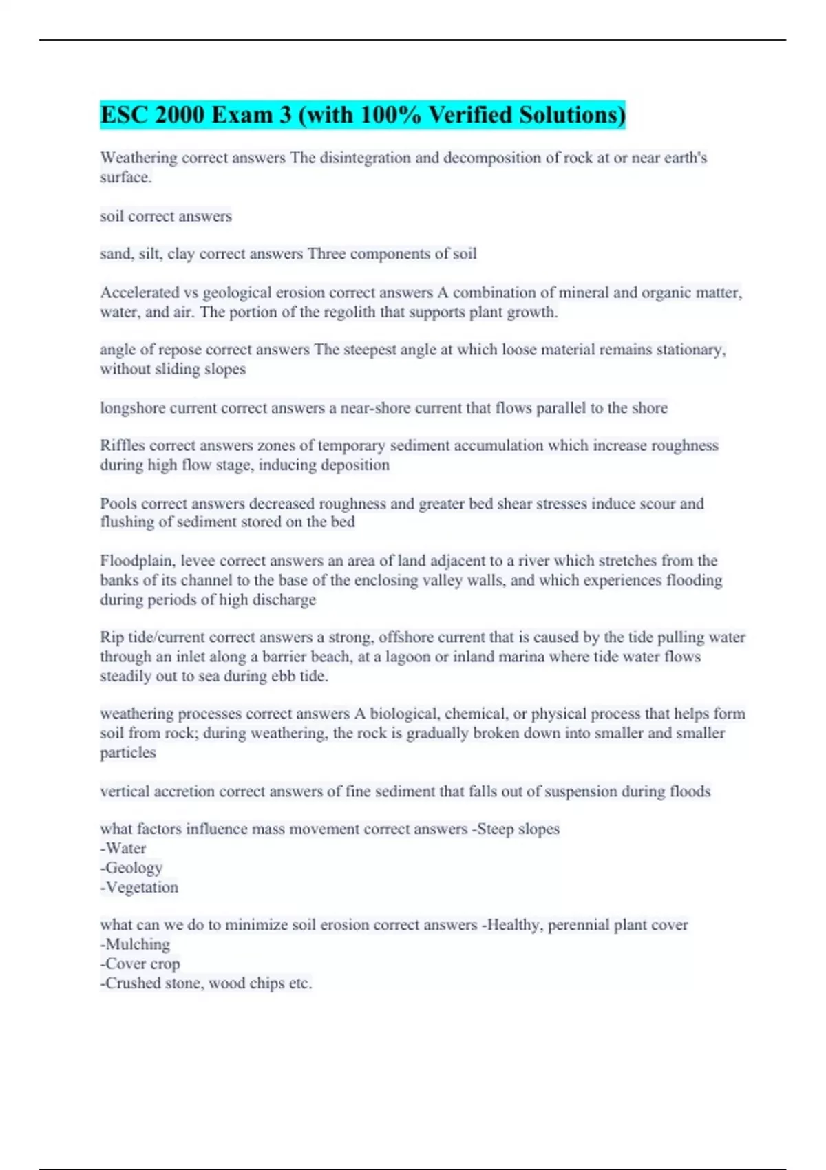 ESC 2000 Exam 3 (with 100% Verified Solutions) - ESC 2000 - Stuvia US