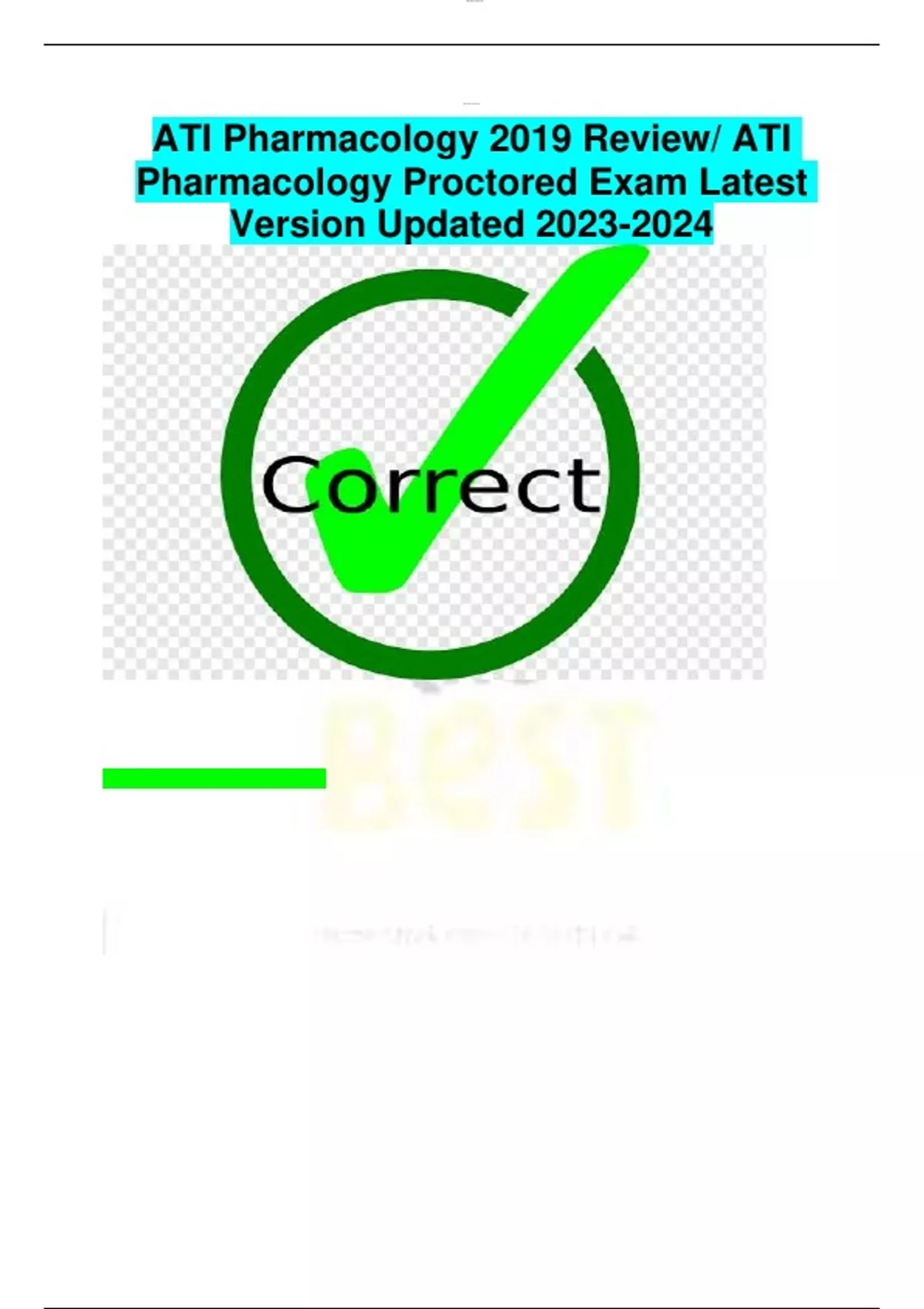 ATI Pharmacology 2019 Review/ ATI Pharmacology Proctored Exam Latest ...