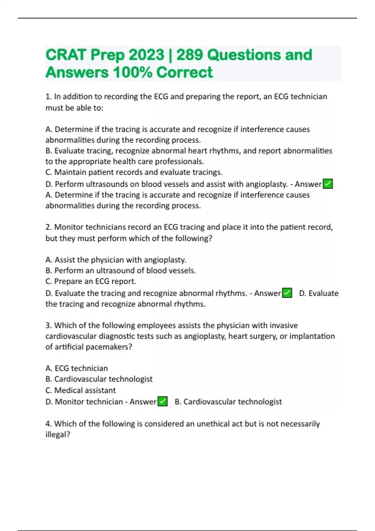 CRAT Prep 2023 | 289 Questions and Answers 100% Correct - CRAT - Stuvia US