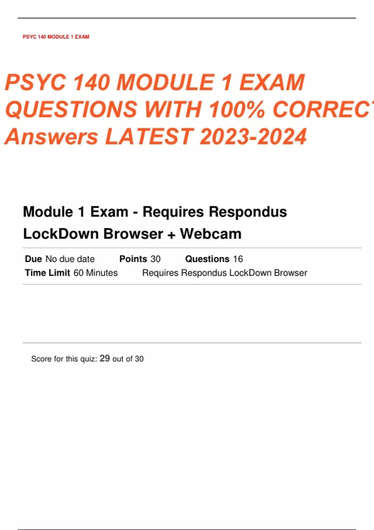 PSYC 140 MODULE 1 EXAM QUESTIONS WITH 100% CORRECT Answers LATEST ...