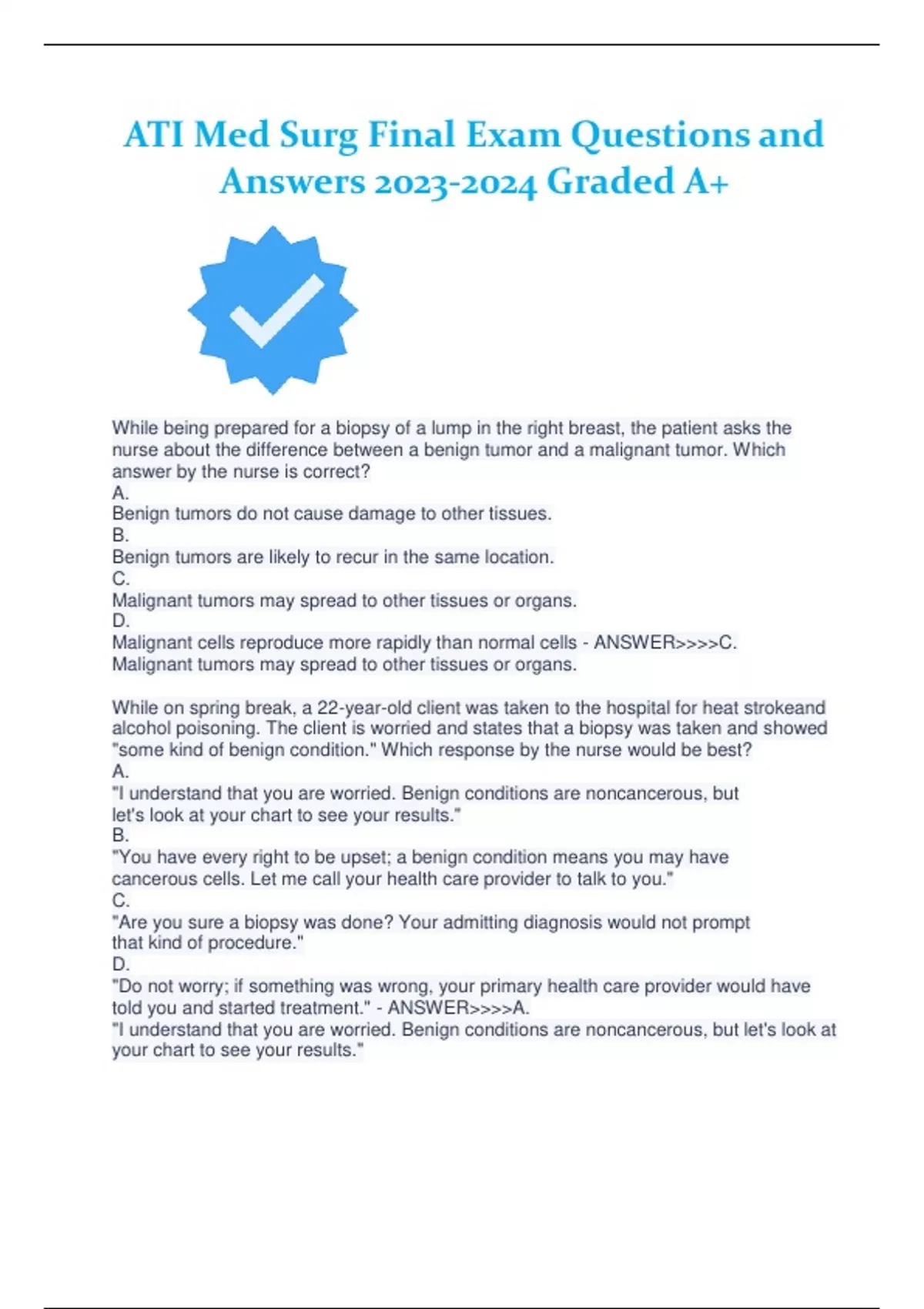 ATI Med Surg Final Exam Questions and Answers Graded A+ - ATI Med Surg ...
