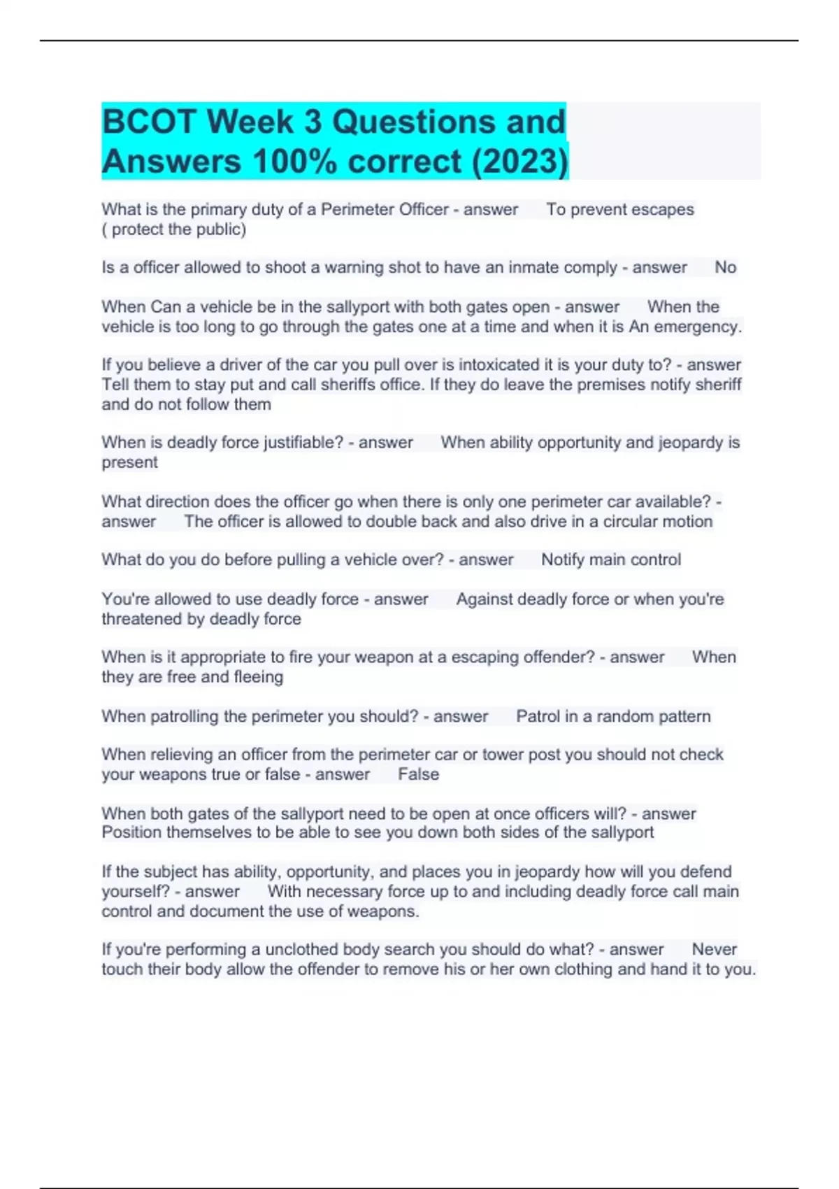 BCOT Week 3 Questions and Answers 100% correct (2023) - BCOT - Stuvia US