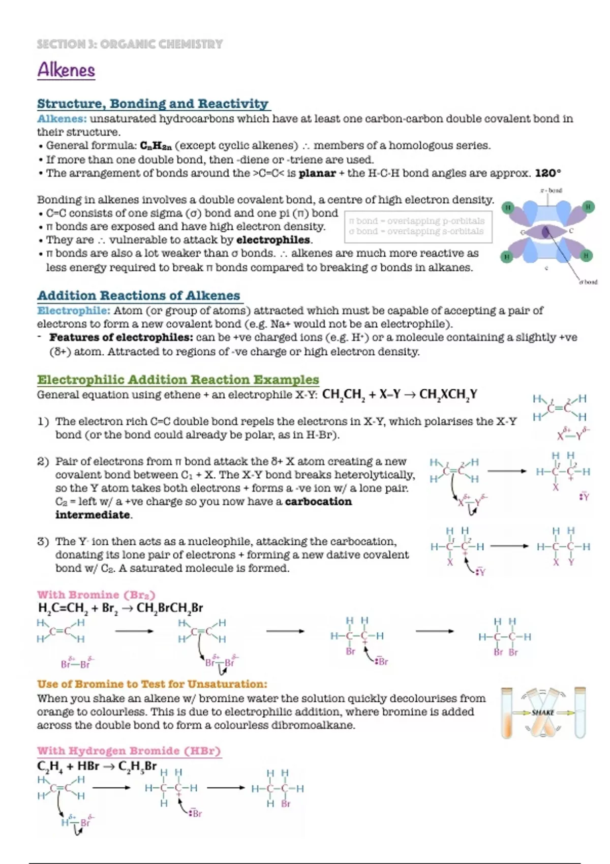 Summary notes for AQA A-Level Chemistry Unit 3.3.4 - Alkenes - Unit 3.3 ...