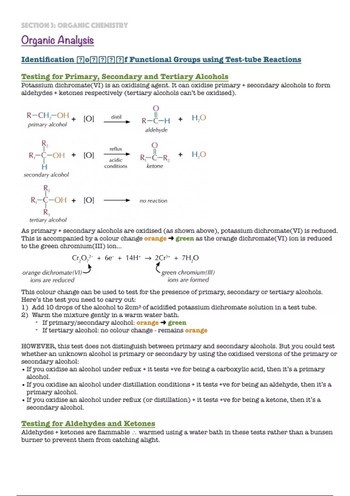 Summary notes for AQA A-Level Chemistry Unit 3.3.6 - Organic Analysis ...