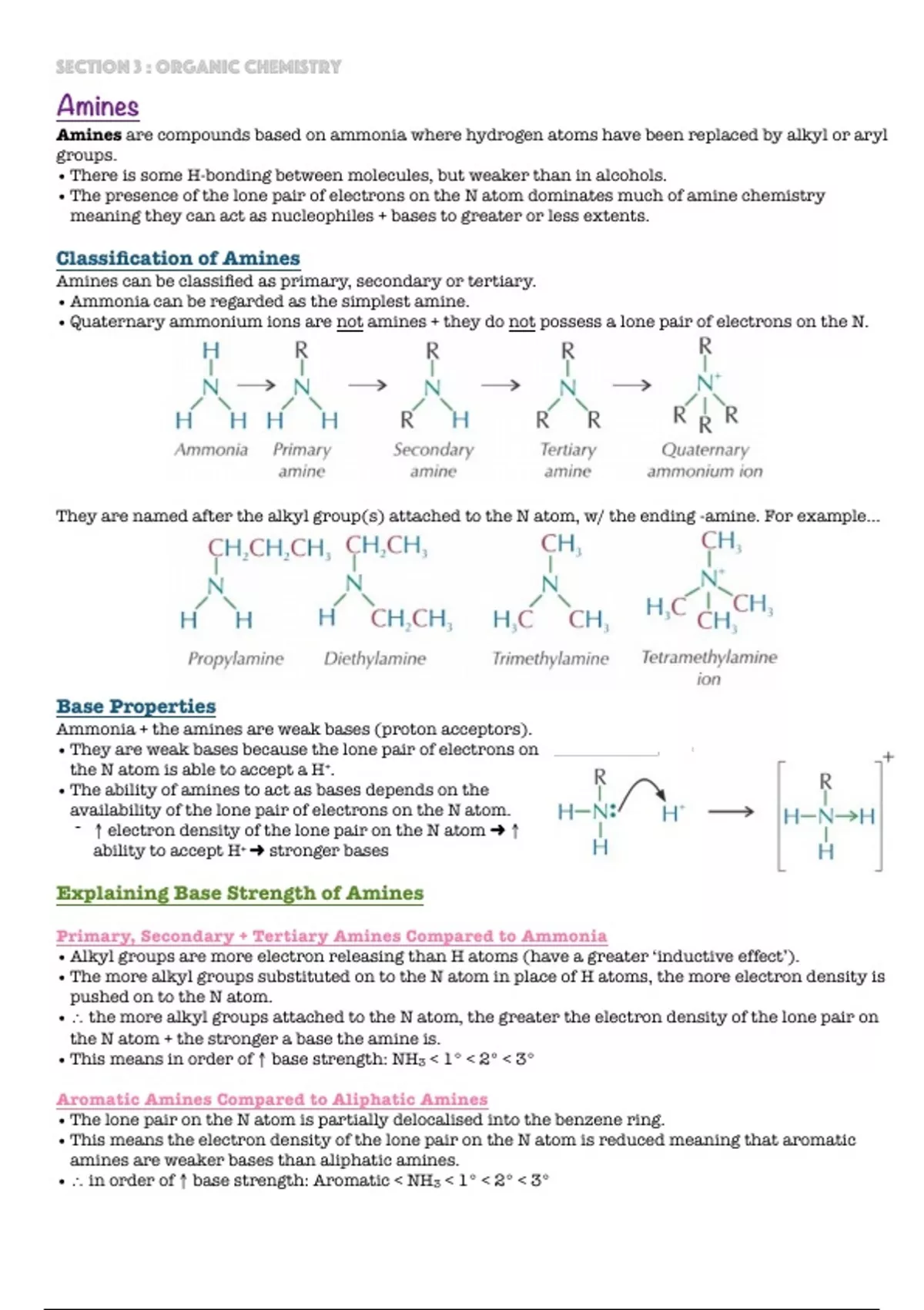 Summary notes for AQA A-Level Chemistry Unit 3.3.11 - Amines (A-level ...