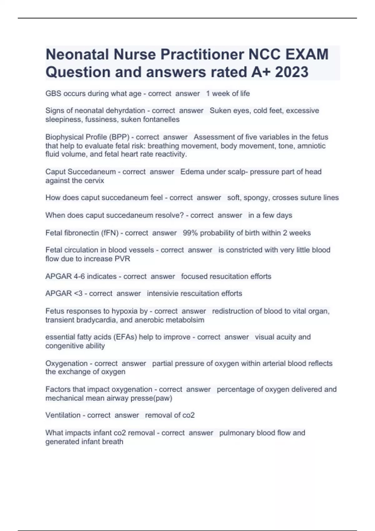 NCC EFM EXAM Question and answers 100% correct 2023 - Neonatal Nurse ...