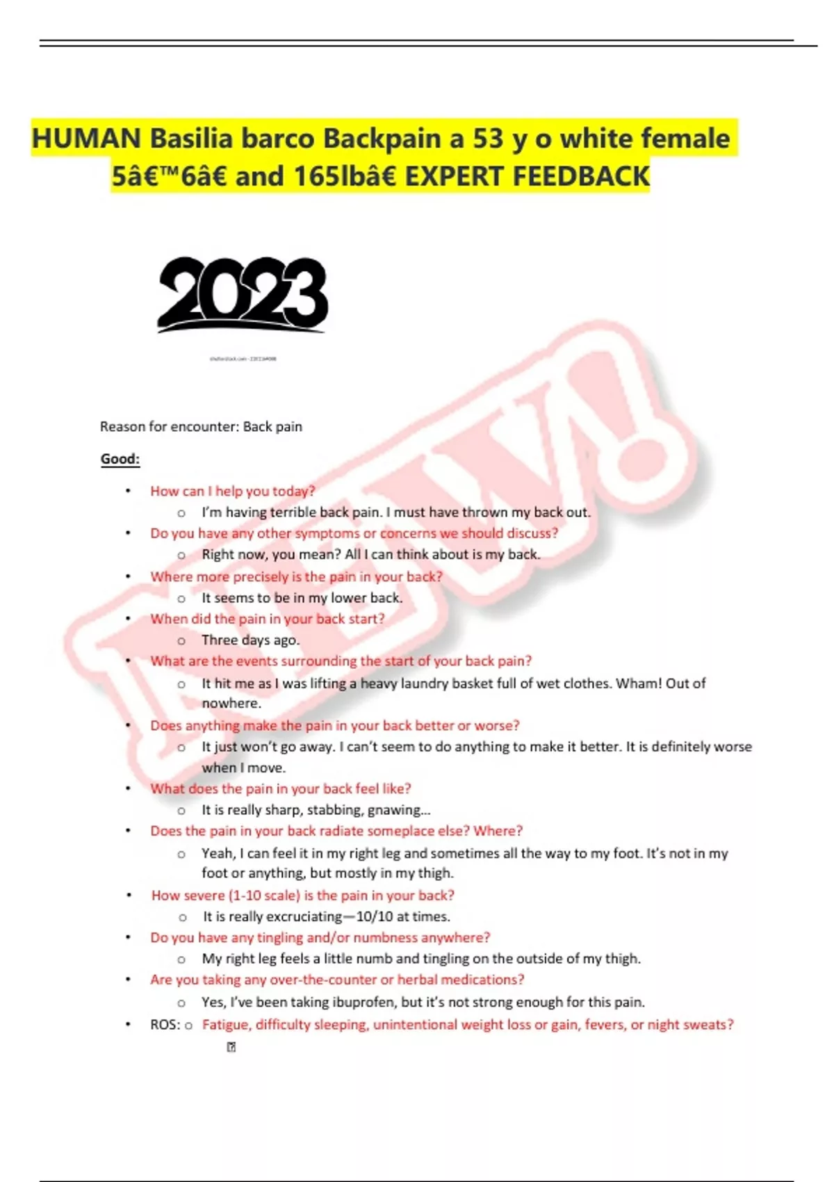 HUMAN Basilia barco Backpain a 53 y o white female 5â€™6â€ and 165lbâ ...