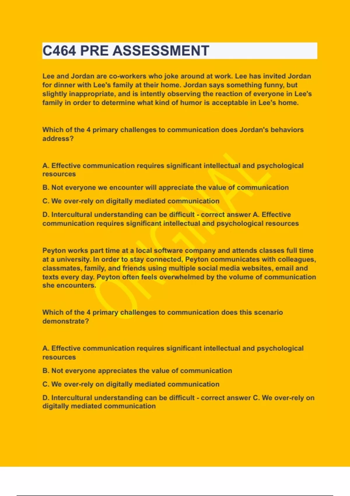 C464 PRE ASSESSMENT|UPDATED&VERIFIED|GUARANTEED SUCCESS - C464 PRE ...