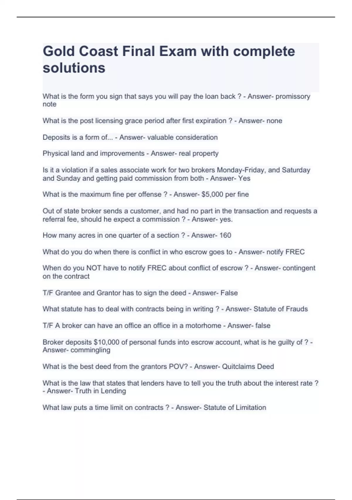 Gold Coast Final Exam with complete solutions - Gold Coast - Stuvia US