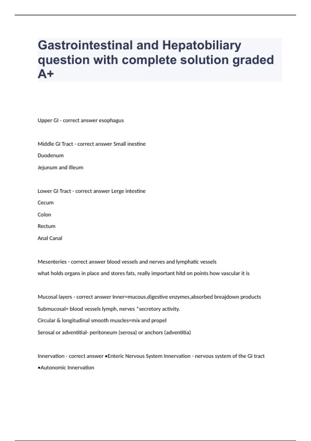 Gastrointestinal and Hepatobiliary question with complete solution ...