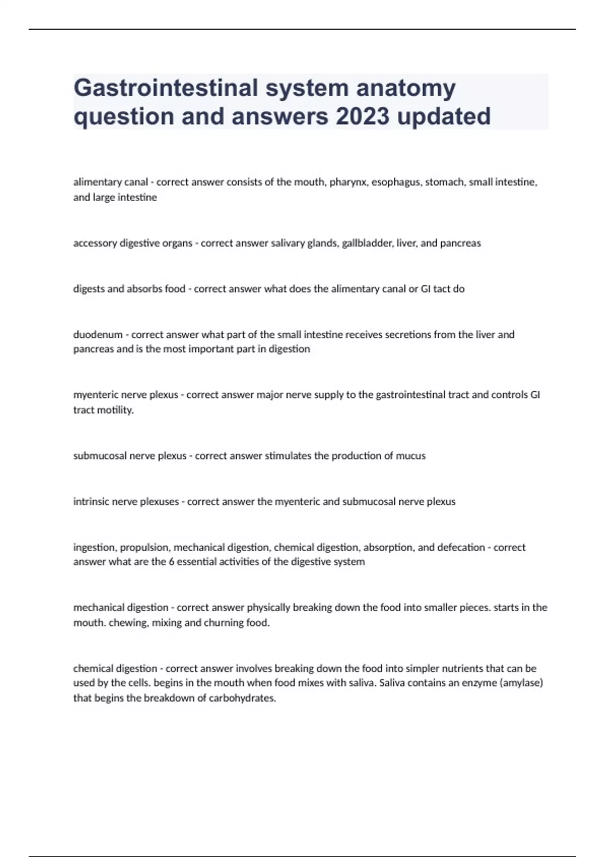 Gastrointestinal system anatomy question and answers 2023 updated ...