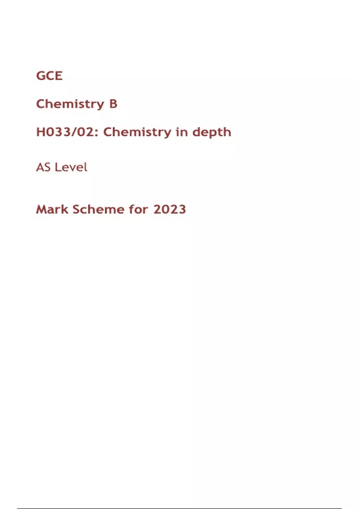 OCR A LEVEL CHEMISTRY,A Level Chemistry,Chemistry B H033/02 With ...