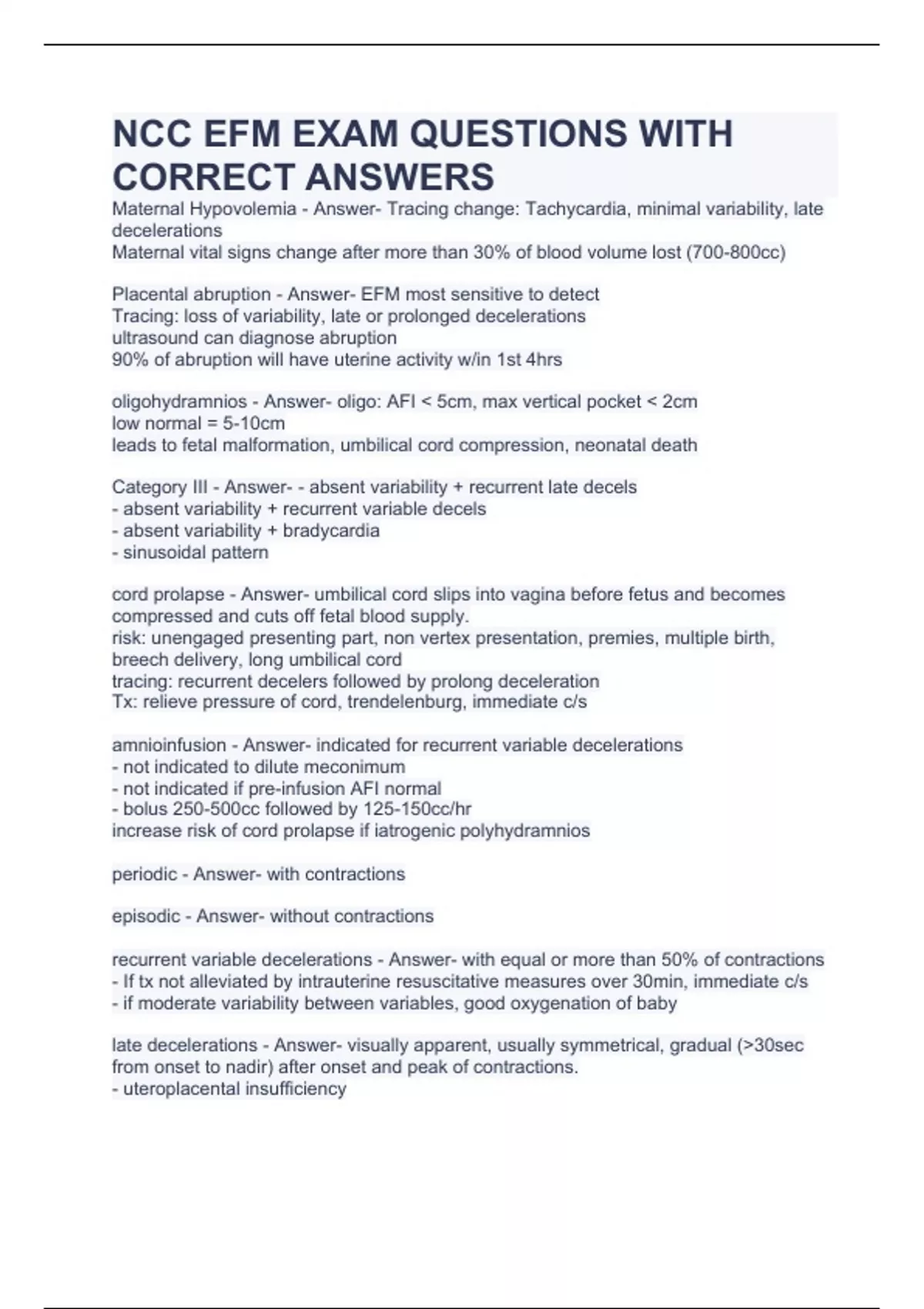 NCC EFM EXAM QUESTIONS WITH CORRECT ANSWERS - Ncc efm - Stuvia US