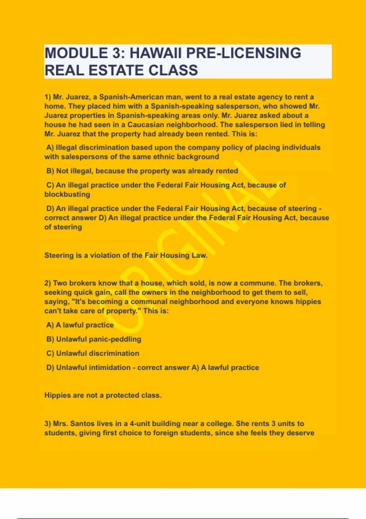 MODULE 3: HAWAII PRE-LICENSING REAL ESTATE CLASS|UPDATED&VERIFIED ...