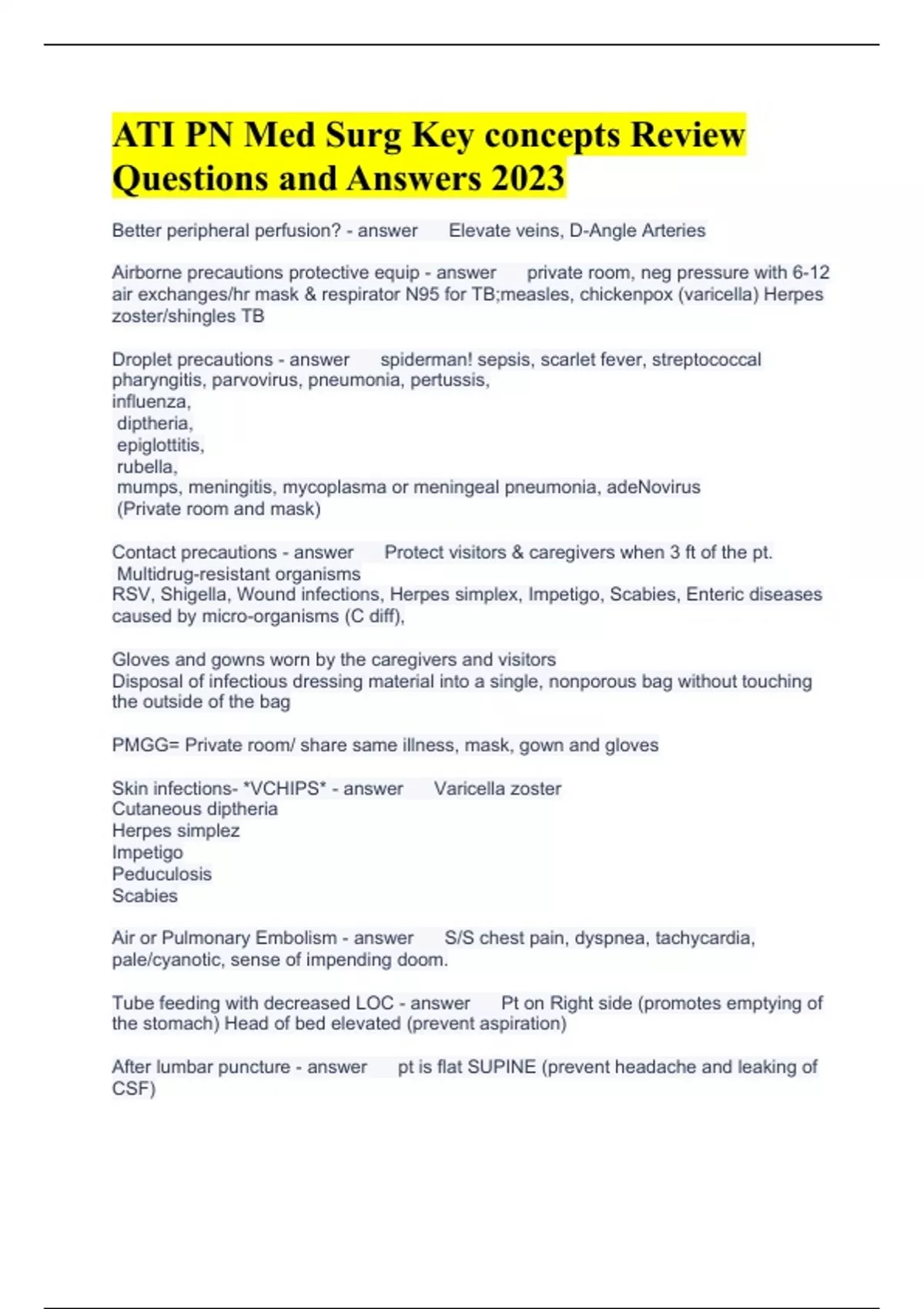 ATI PN Med Surg Key concepts Review Questions and Answers 2023 - ATI PN med surge - Stuvia US