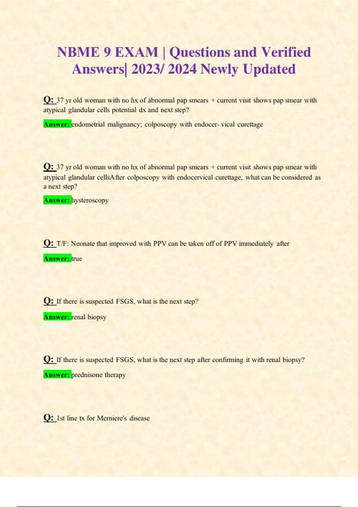 NBME 9 EXAM | Questions and Verified Answers| 2023/ 2024 Newly Updated - NBME 9 - Stuvia US